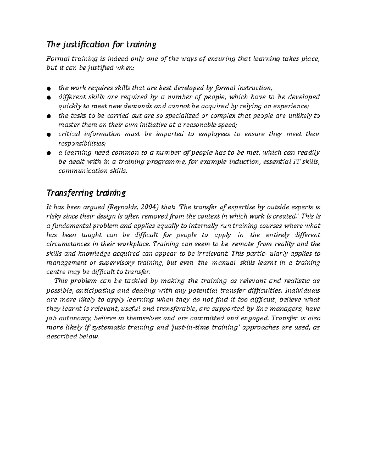 The justification for training - The justification for training Formal ...