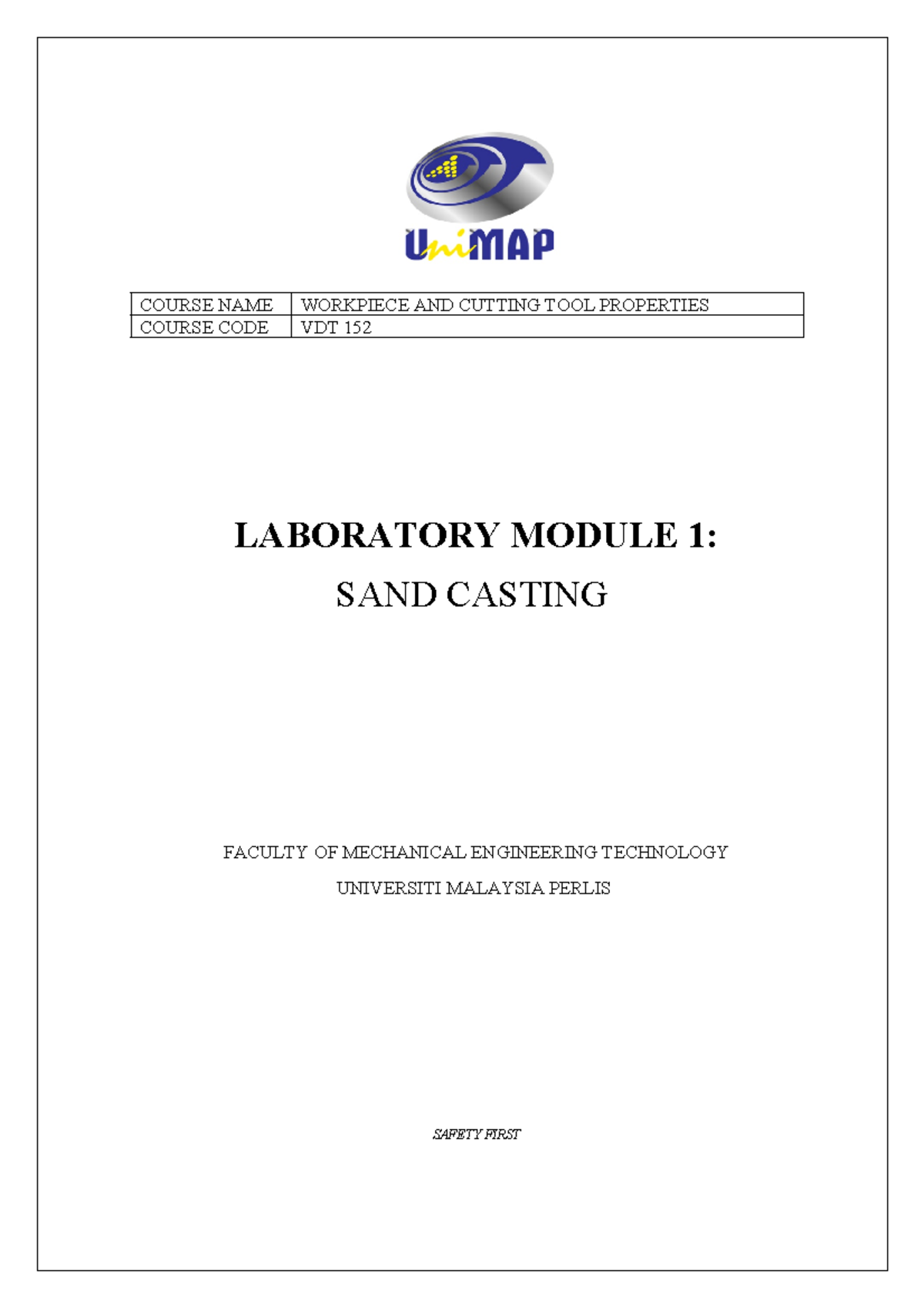 Sand Casting Module - Material engineering - UniMAP - Studocu