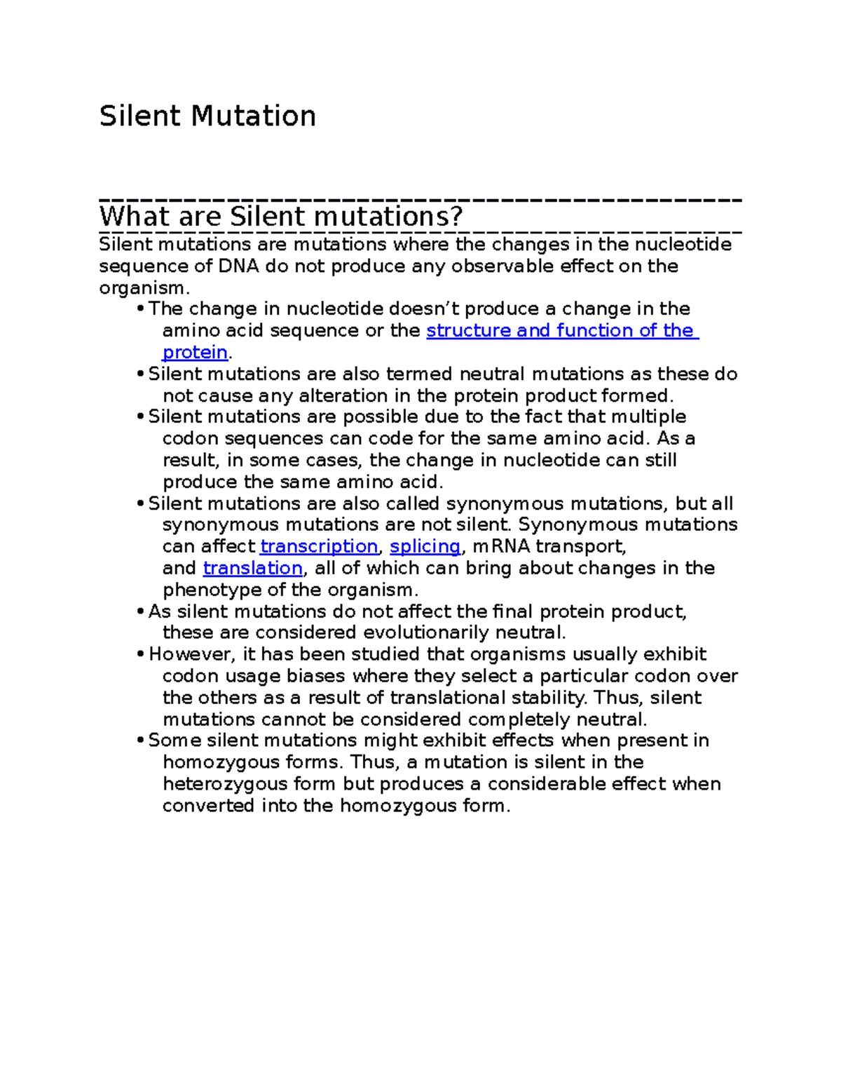 Silent Mutation - notes - Silent Mutation What are Silent mutations ...