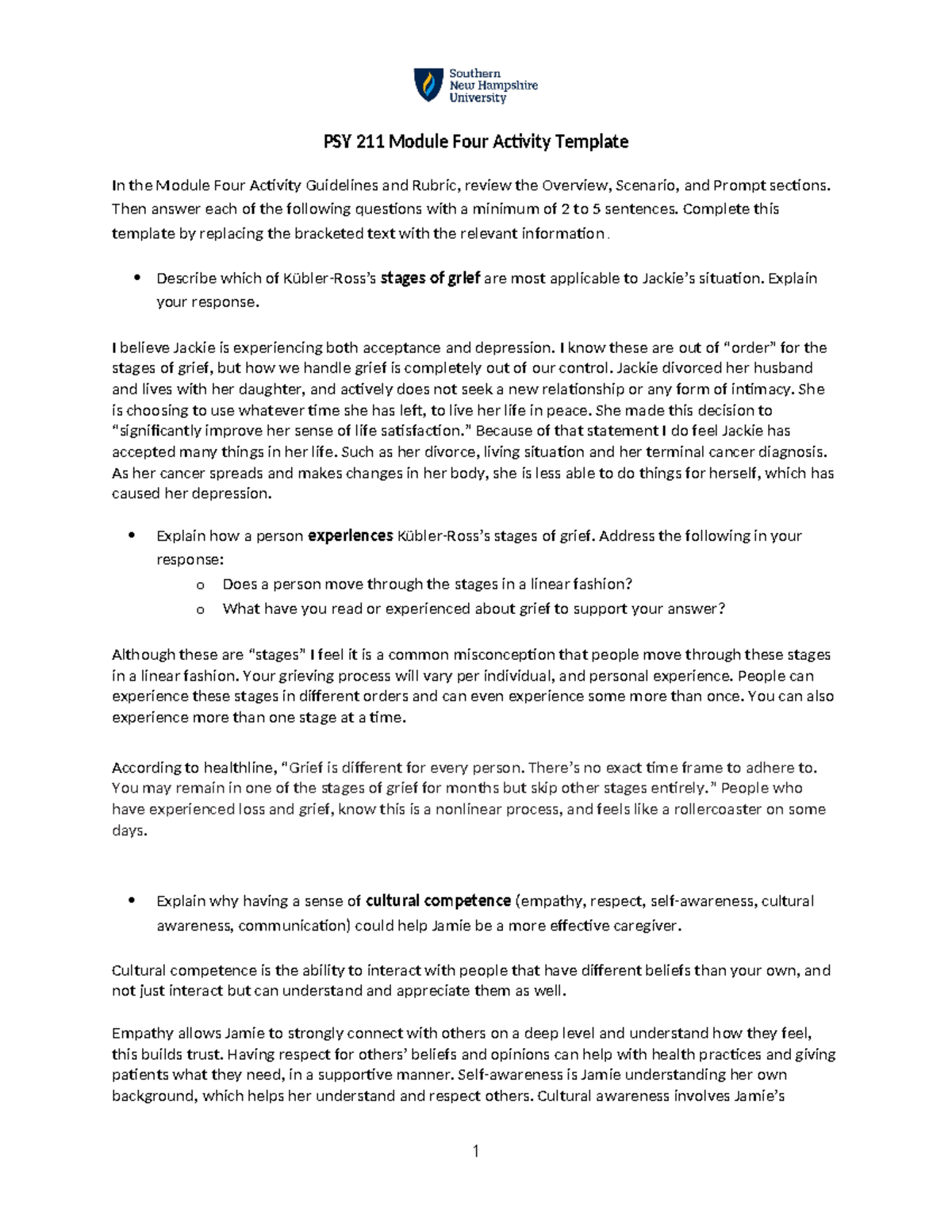 PSY 211 Module Four Activity Template - Then answer each of the ...
