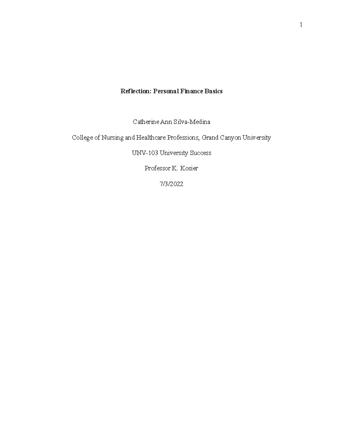 Reflection-Personal Finance Basics - Reflection: Personal Finance ...