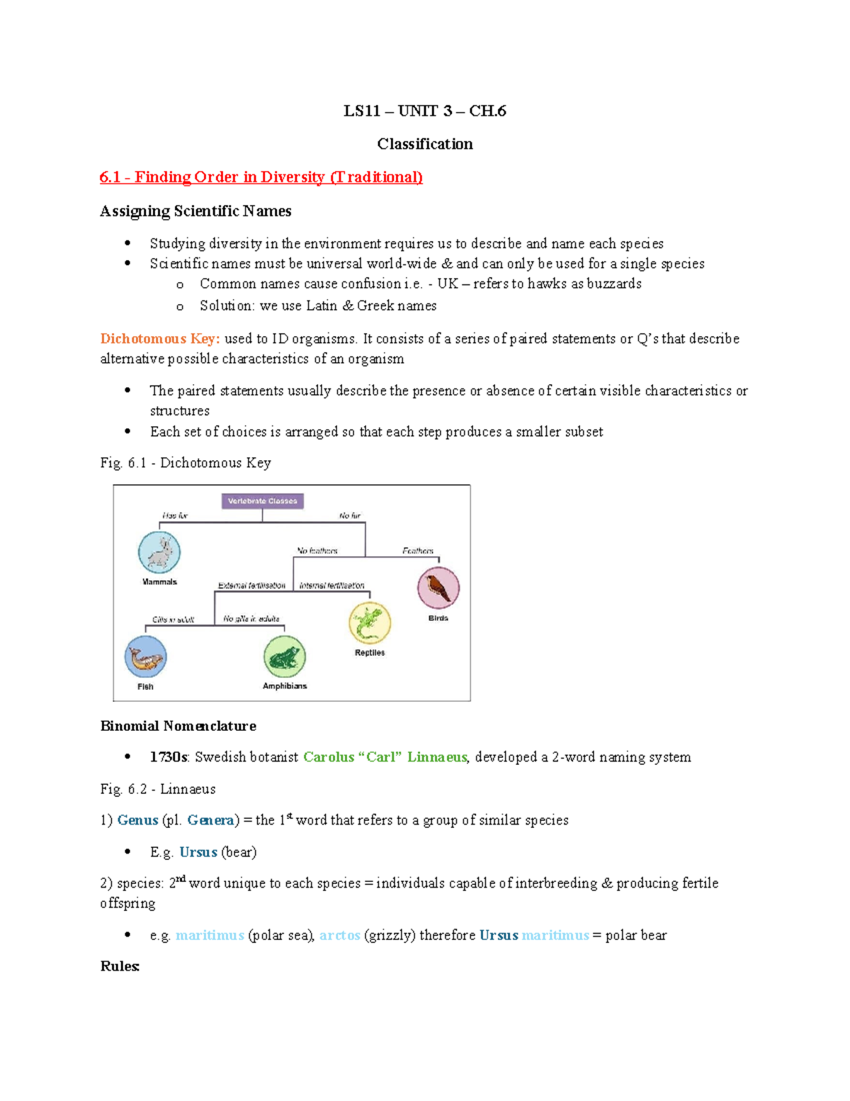 Biology 11 Unit 3 - classification - LS11 – UNIT 3 – CH. Classification ...