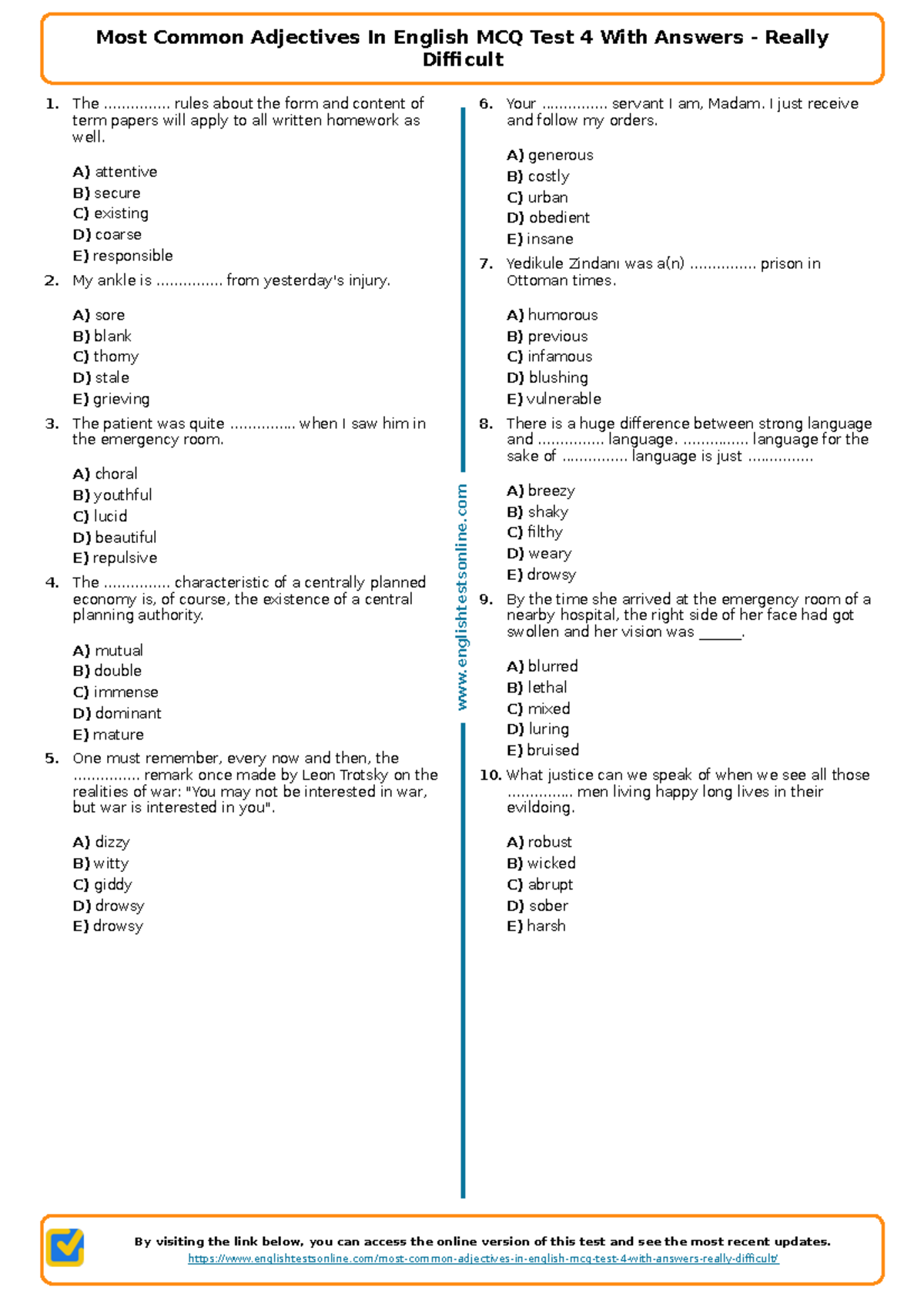 MCQ adjectives - multiple choice - The ............... rules about the ...