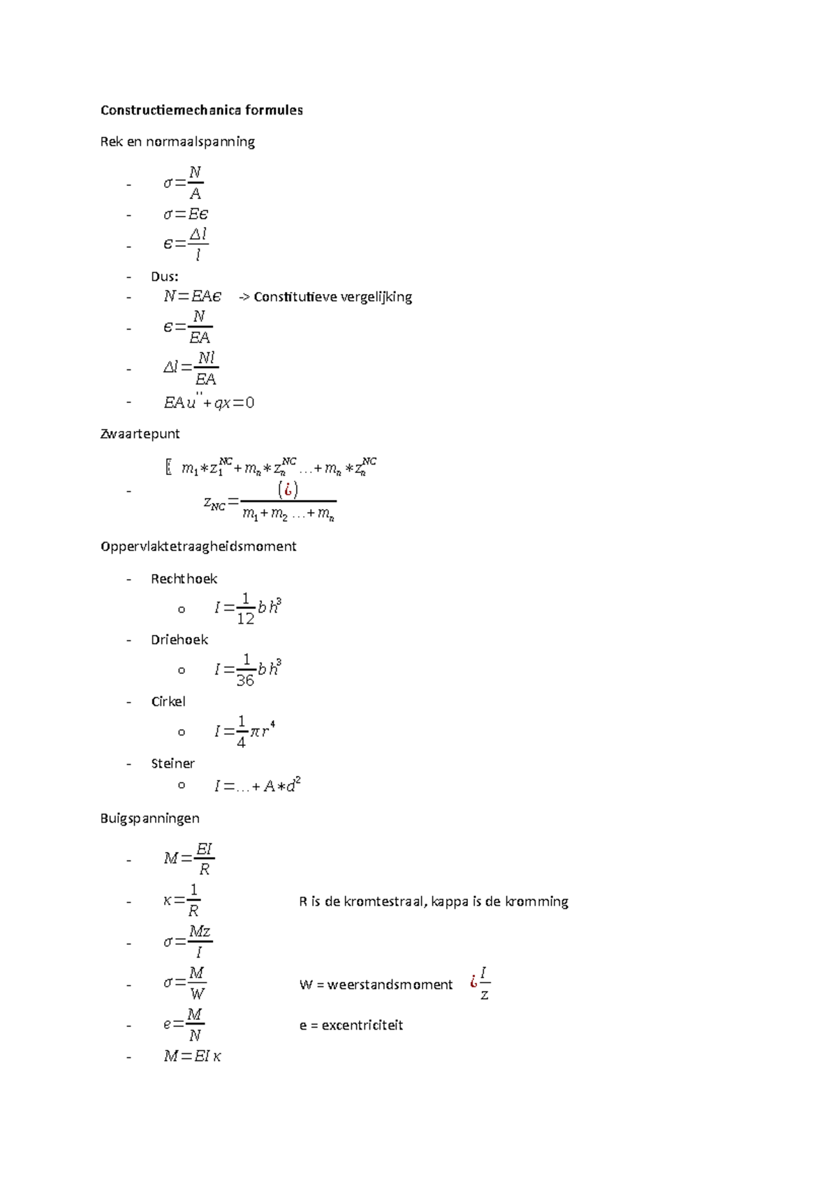 Constructiemechanica 2 samenvatting door middel van formules ...