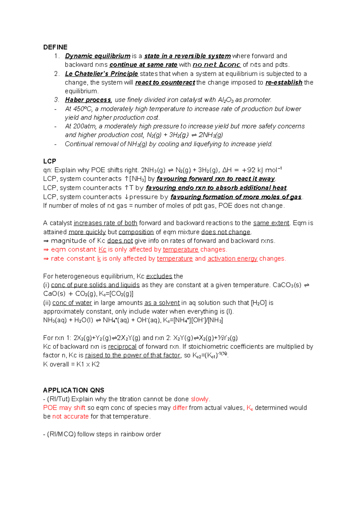 C6. Chemical Equilibria - DEFINE Dynamic equilibrium is a state in a ...