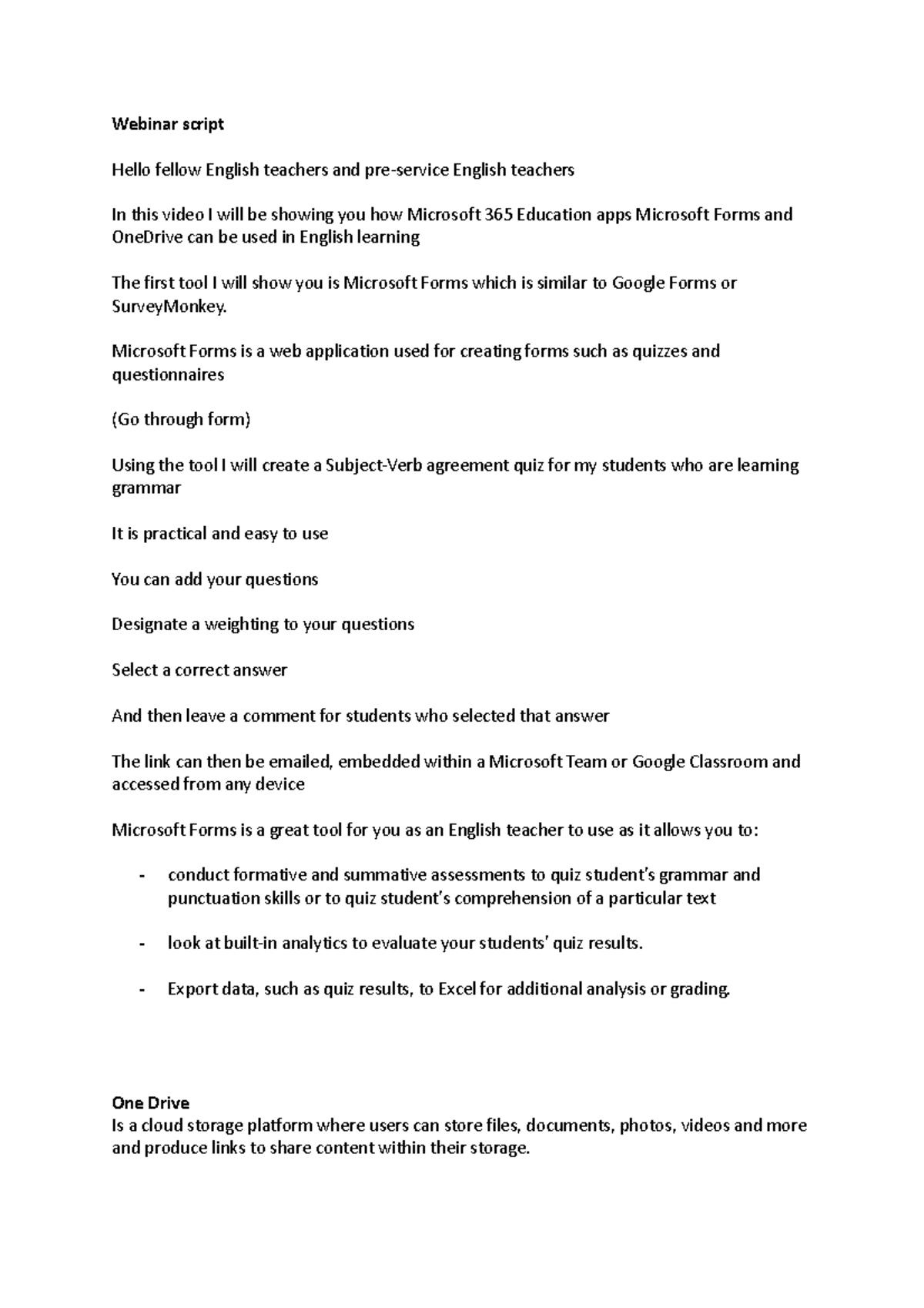 Webinar script - Webinar script Hello fellow English teachers and pre ...