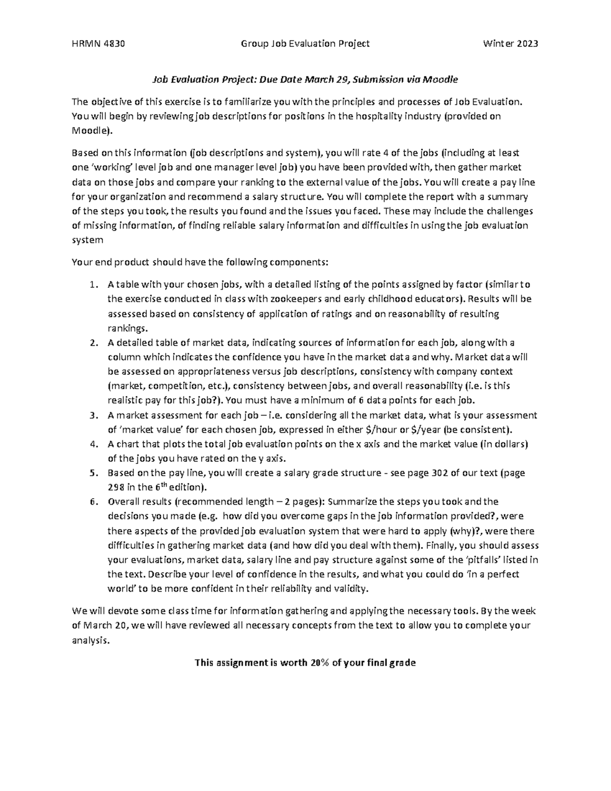 Job Evaluation Project Instructions (1) - HRMN 4830 Group Job ...