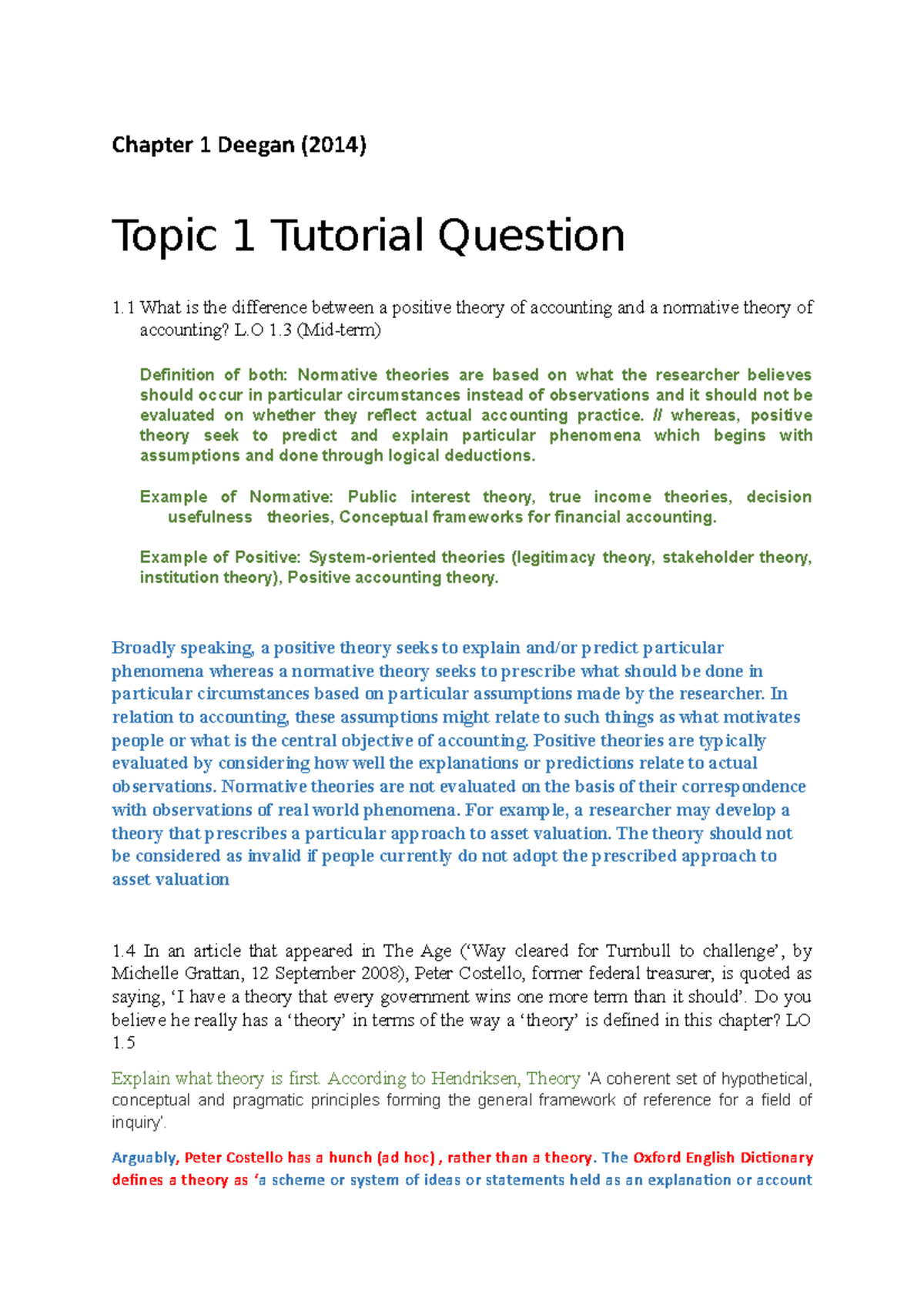 (Tutorial 1) questions and Answers AFA - De transactions during the ...