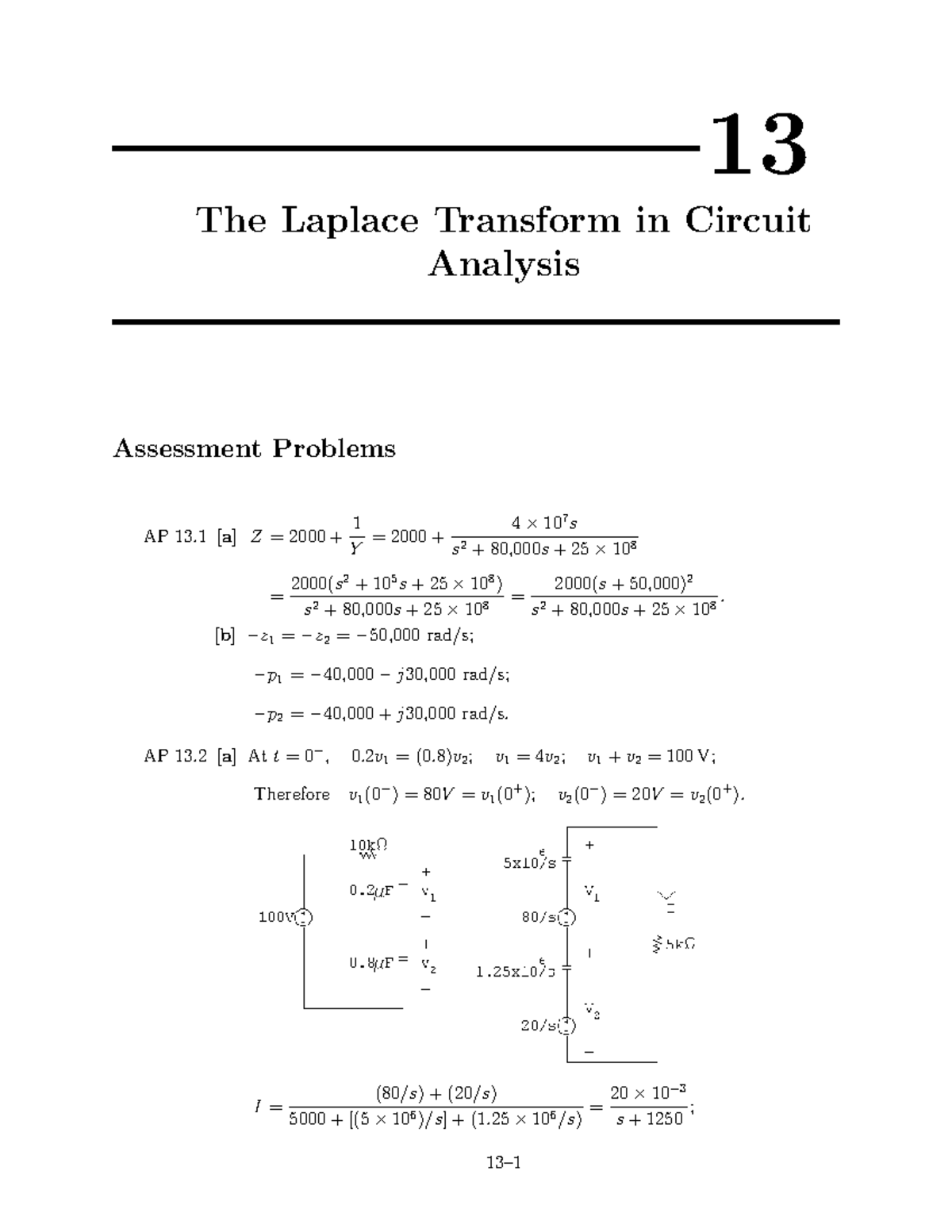 Ch13 soln - 13 The Laplace Transform in Circuit Analysis Assessment Problems AP 13 [a] Z = 2000 ...