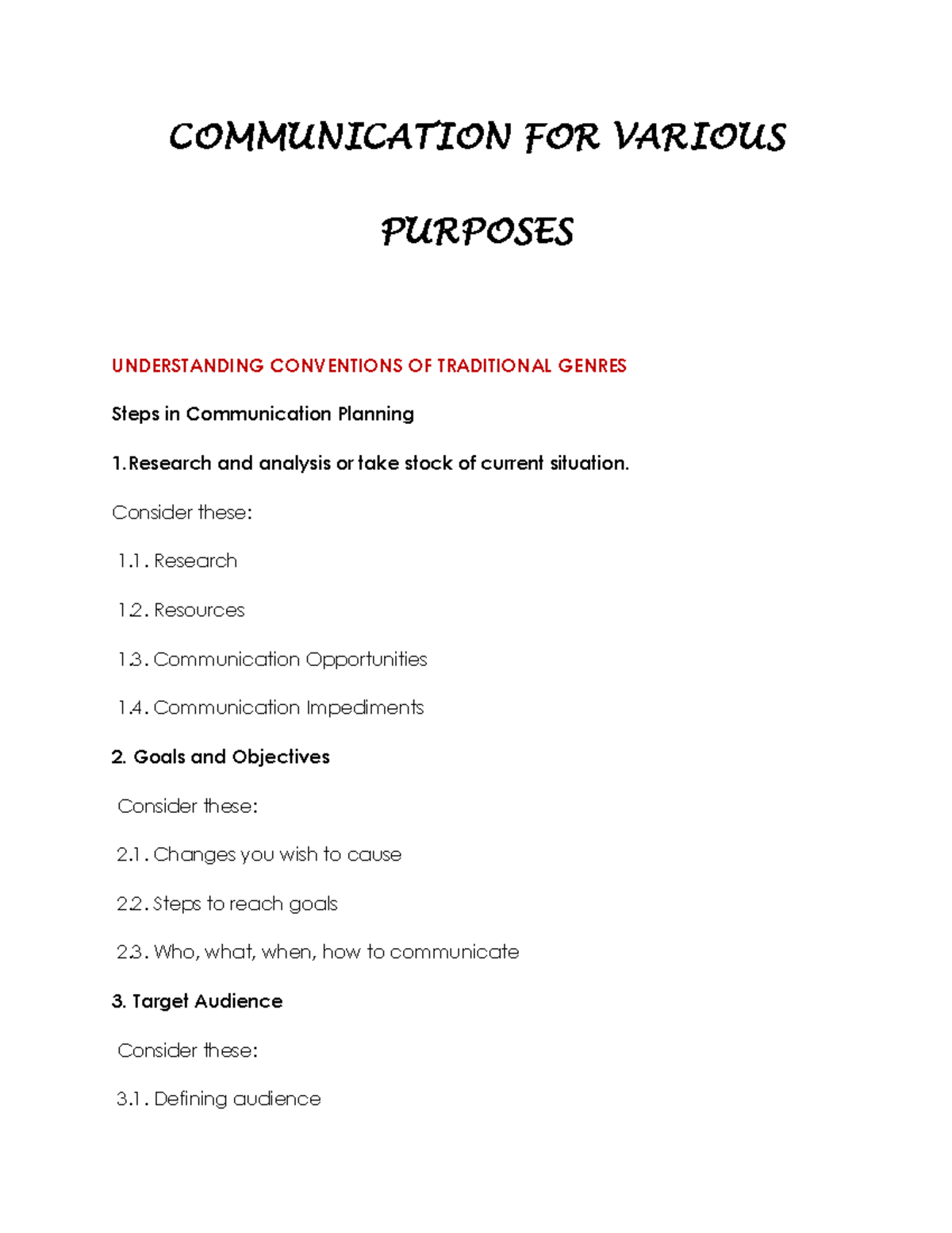 Communication FOR Various Purposes - COMMUNICATION FOR VARIOUS PURPOSES ...