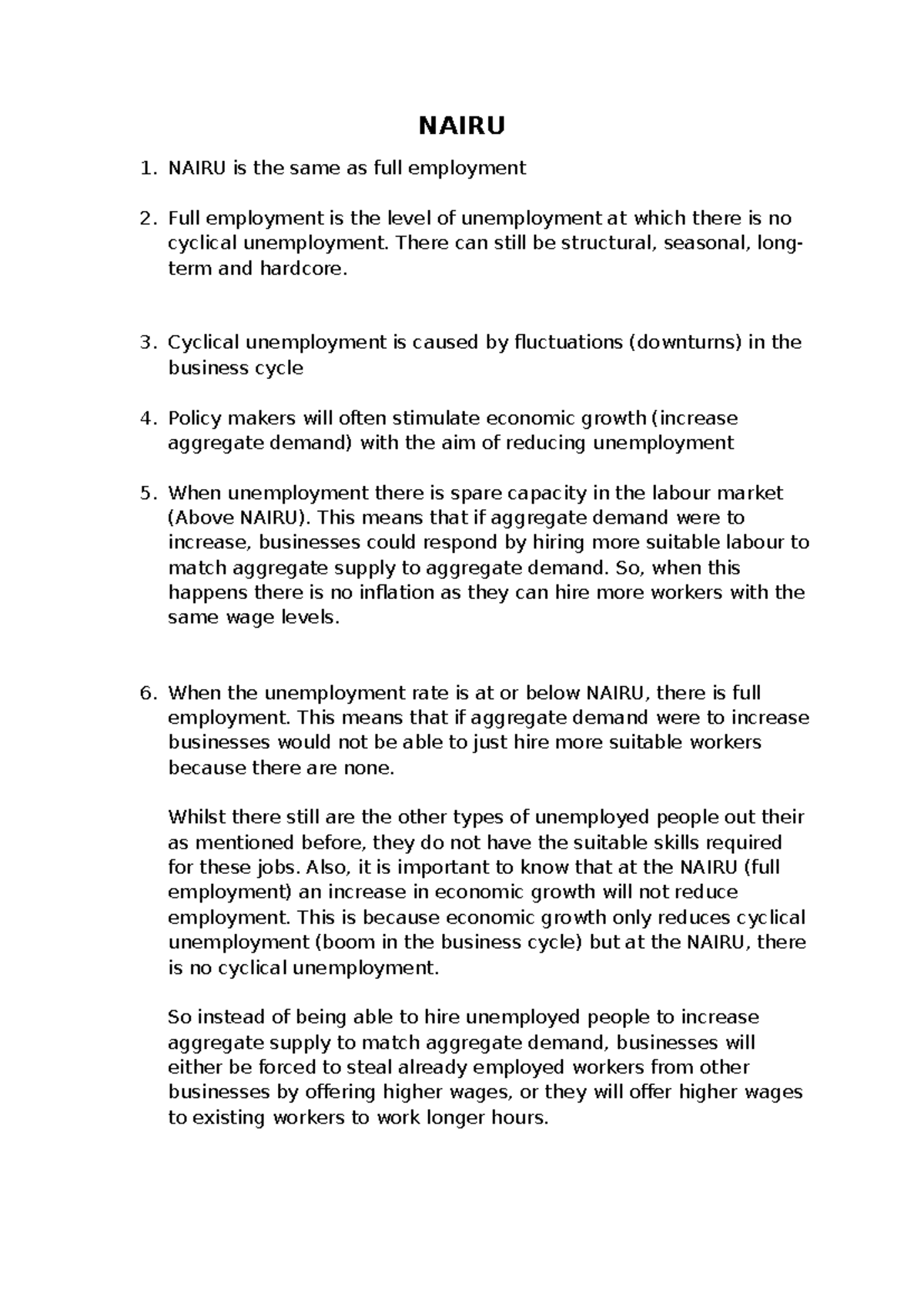 NAIRU explained - NAIRU 1. NAIRU is the same as full employment 2. Full ...