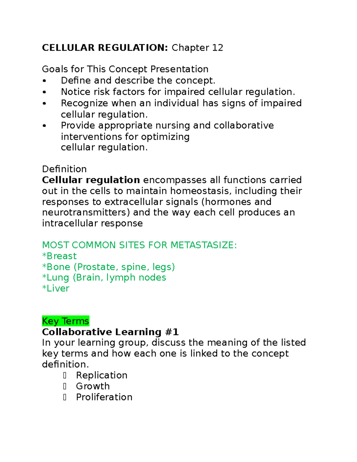 Study Guide Chapter 12 - CELLULAR REGULATION: Chapter 12 Goals for This ...