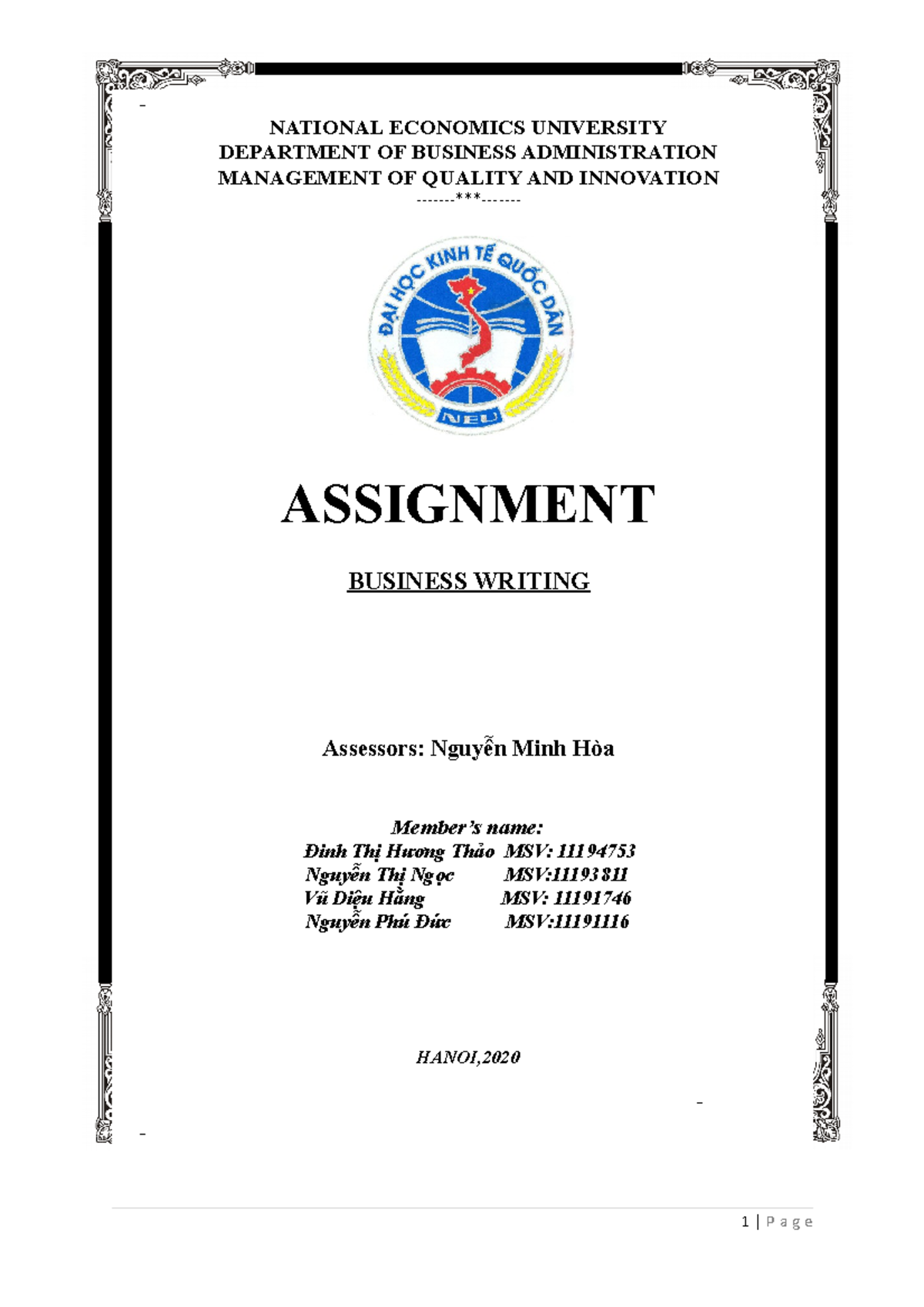 Bussiness plan final - ####### - NATIONAL ECONOMICS UNIVERSITY ...