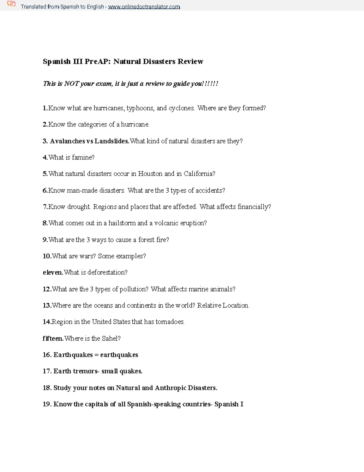 Desastres+naturales+Exam+Review+Pre AP.es.en - Spanish III PreAP ...
