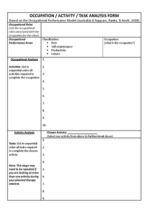 Occupation Activity Task Analysis - OCCUPATION / ACTIVITY / TASK ...
