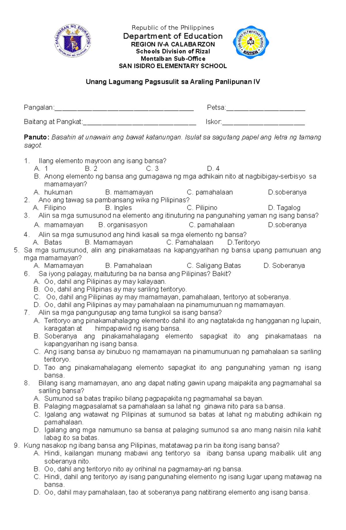 ST-AP-4-NO.-1 - Summative - Republic of the Philippines Department of ...