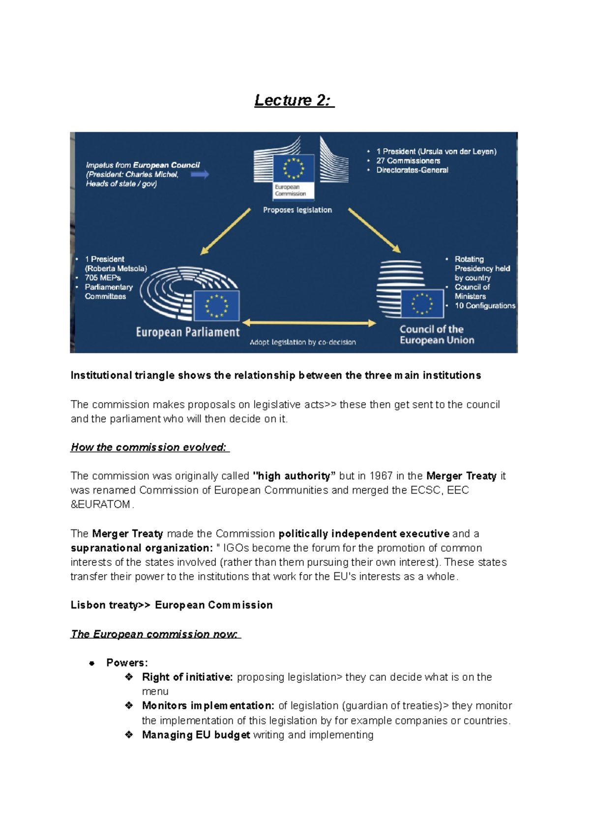 Summary lecture 2 EU institutions European Studies 2022 - Lecture 2 ...