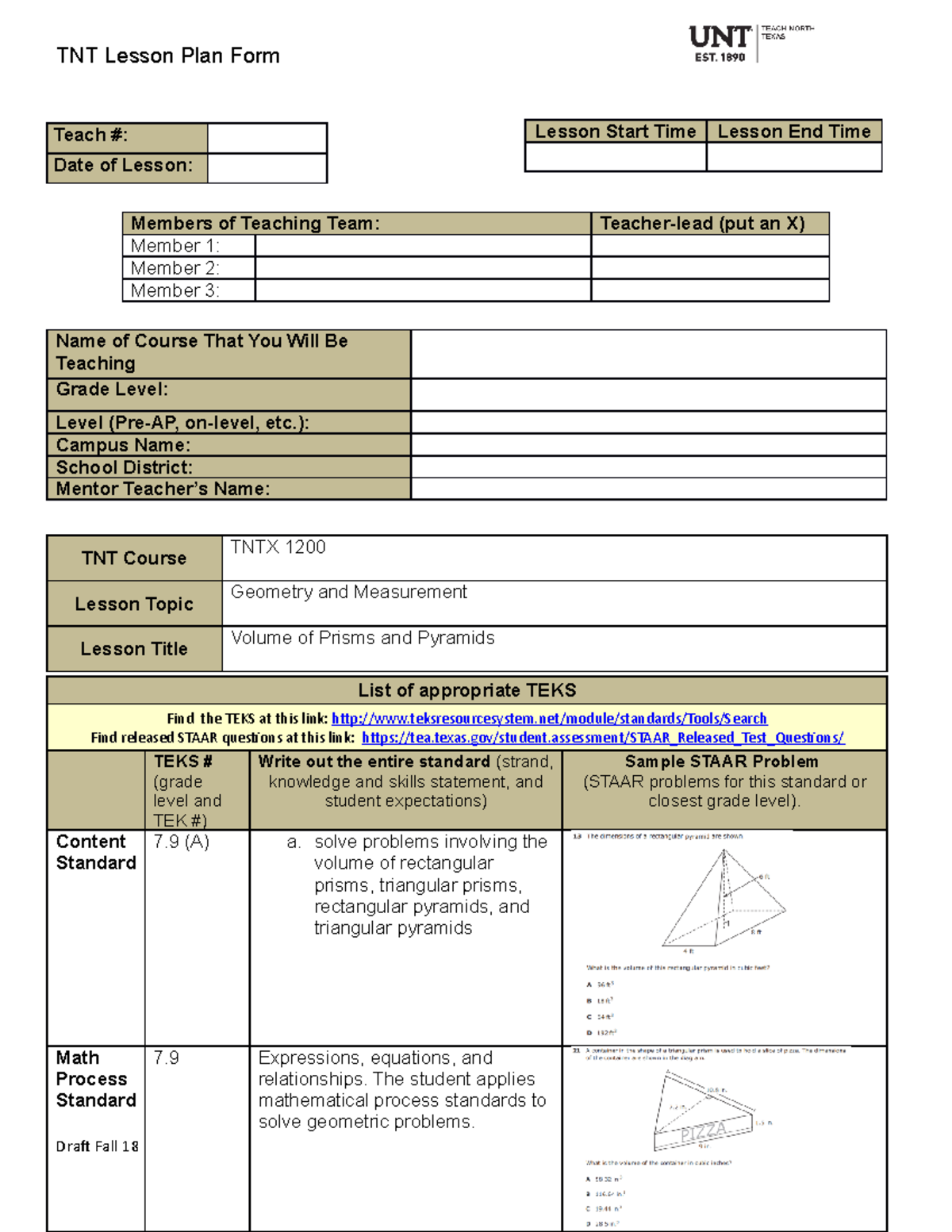 TNTX Final Project - TNT Lesson Plan Form Teach #: Date of Lesson ...