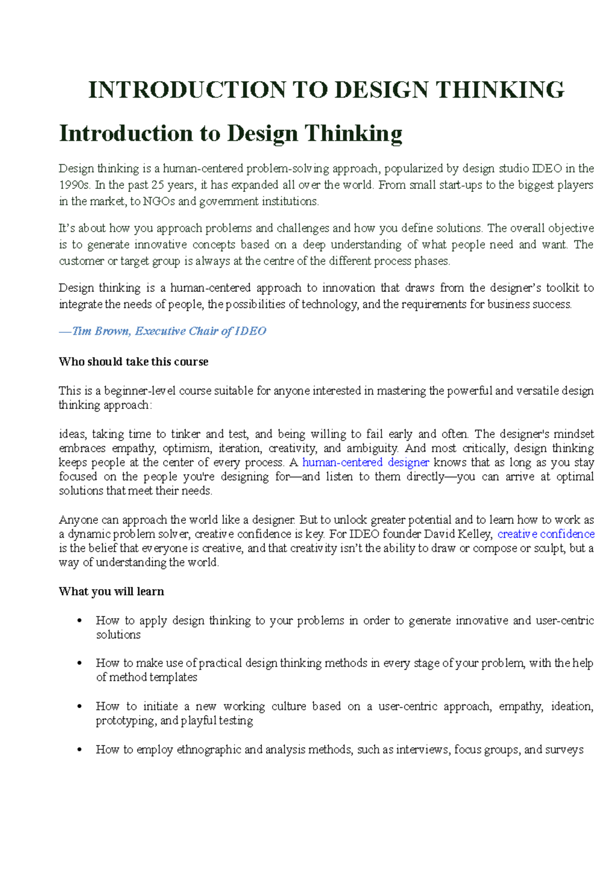 importance of design thinking - INTRODUCTION TO DESIGN THINKING ...