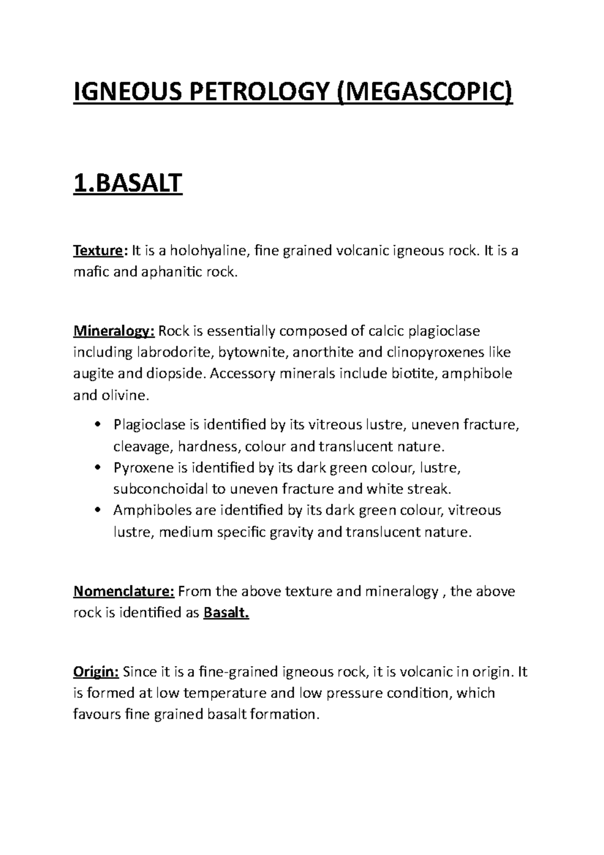 Igneous Petrology - IGNEOUS PETROLOGY (MEGASCOPIC) 1 Texture: It is a ...