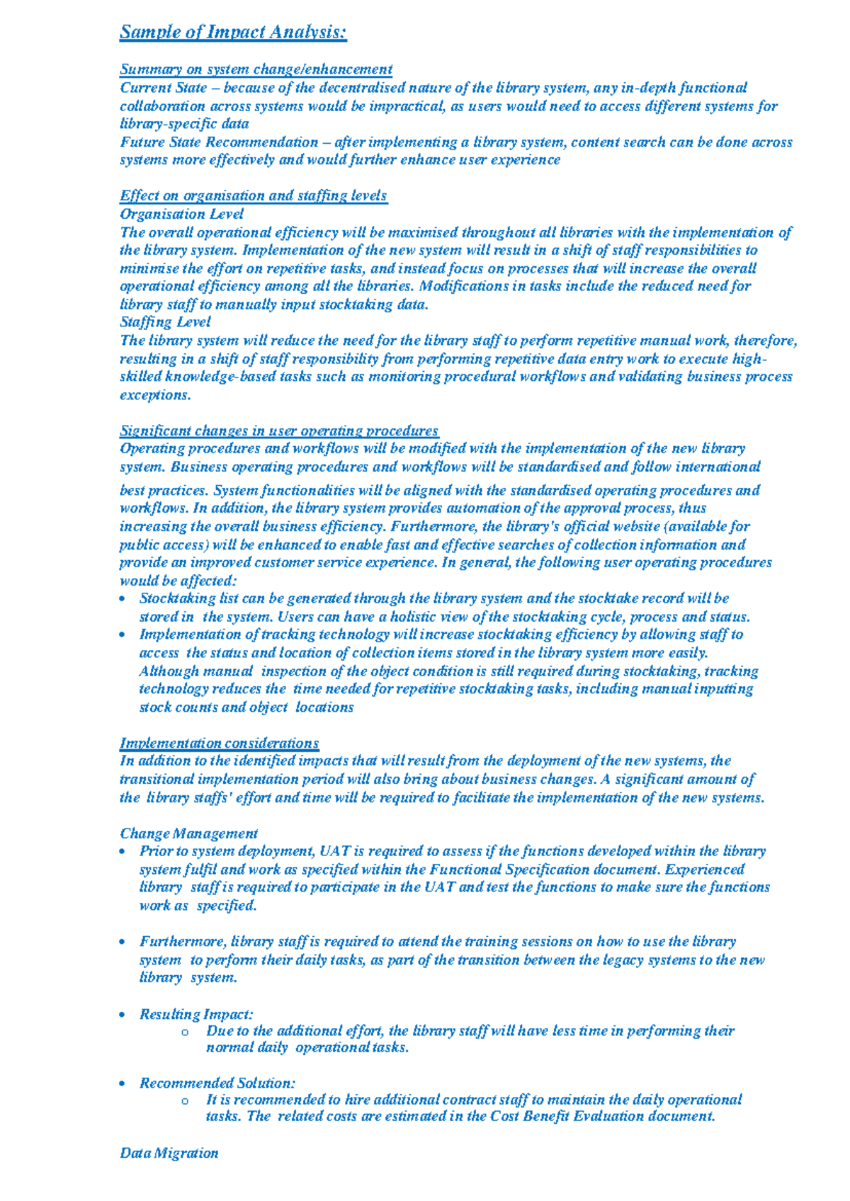 Sample of Impact Analysis - Sample of Impact Analysis: Summary on ...