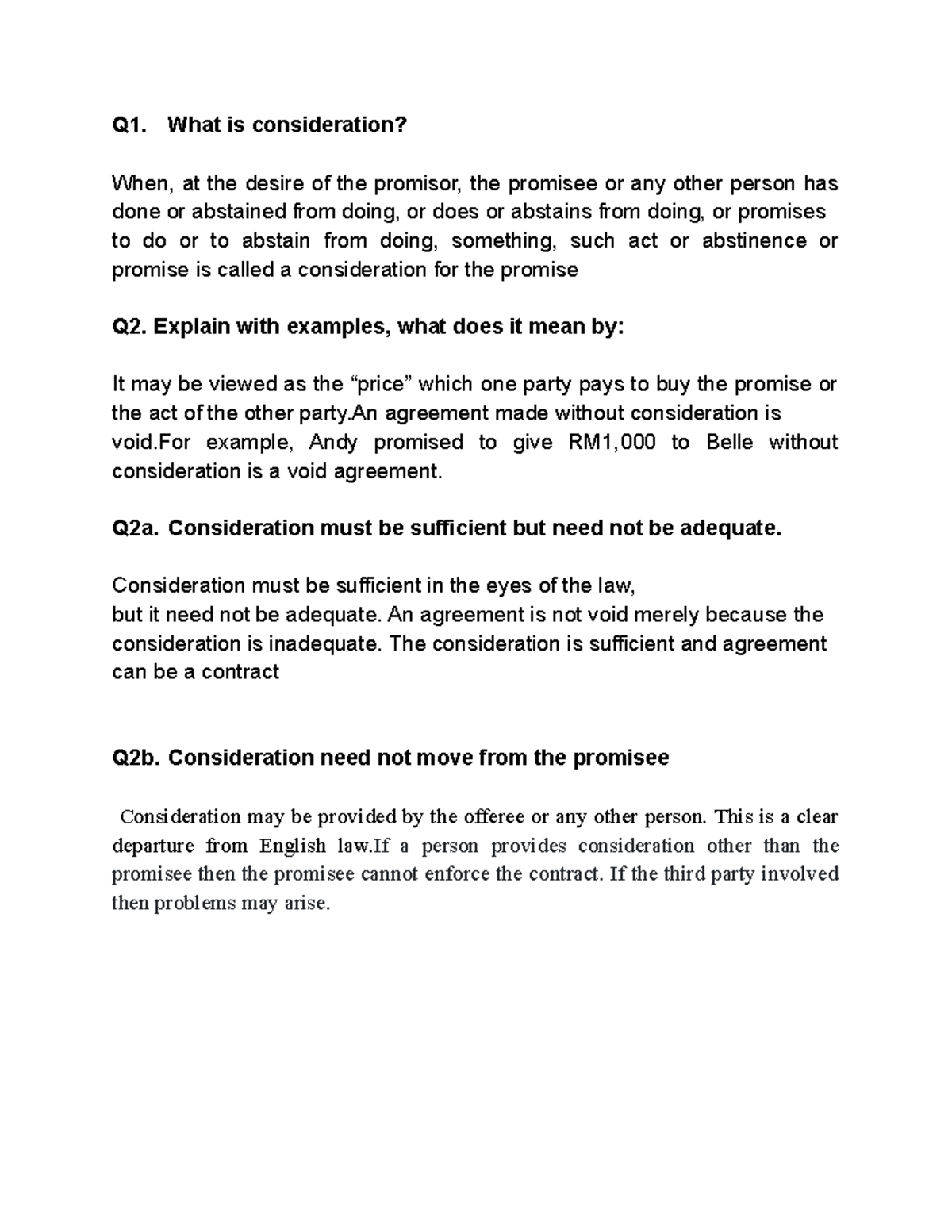 T7 Contract consideration Questions - Q1. What is consideration? When ...