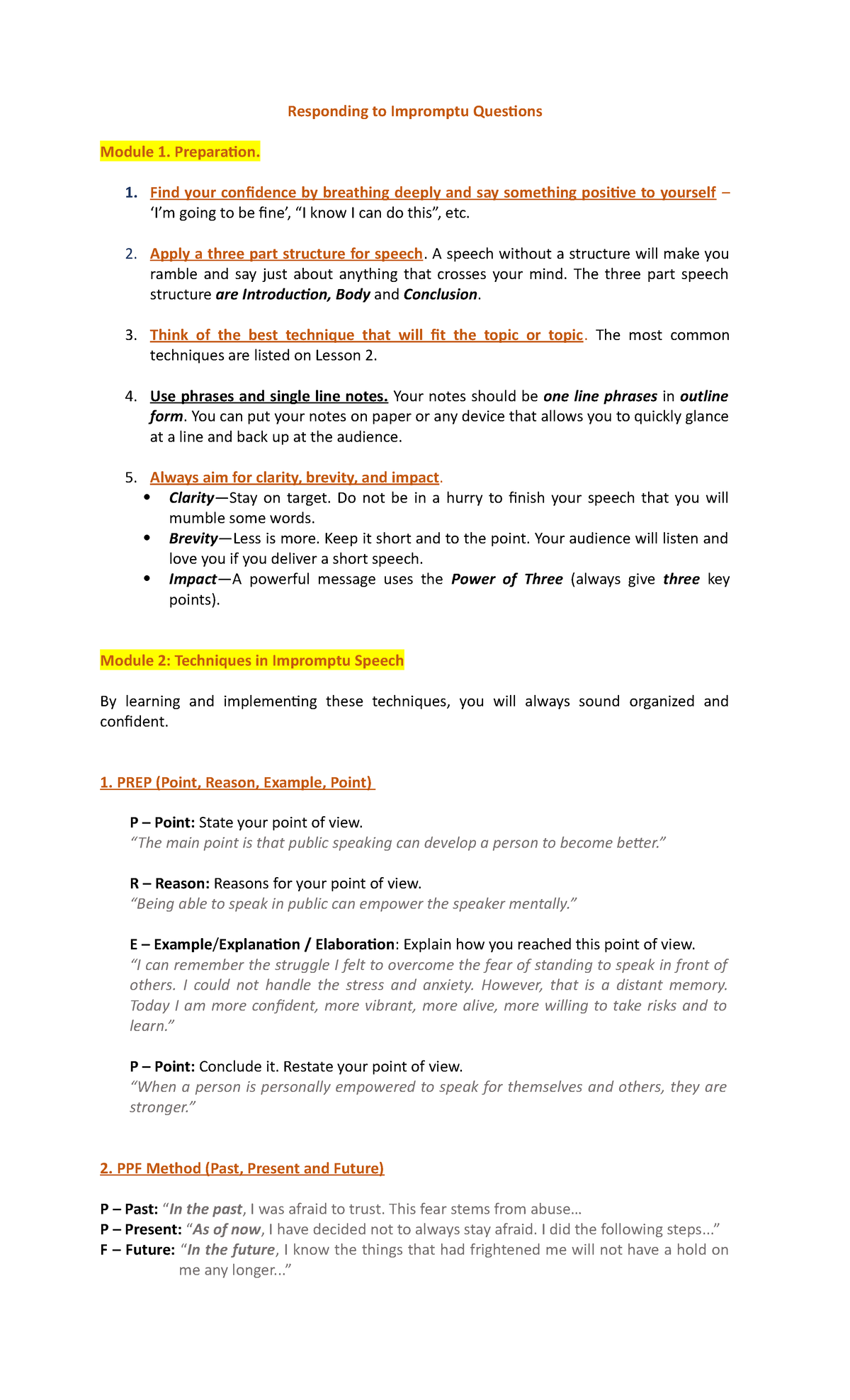 Responding to Impromptu Questions - Preparation. Find your confidence ...