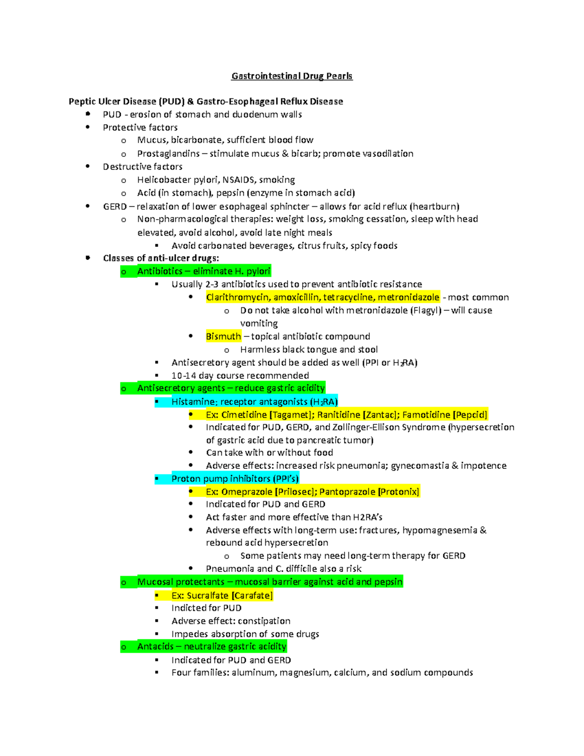 Gastrointestinal Pearls - Gastrointestinal Drug Pearls Peptic Ulcer ...