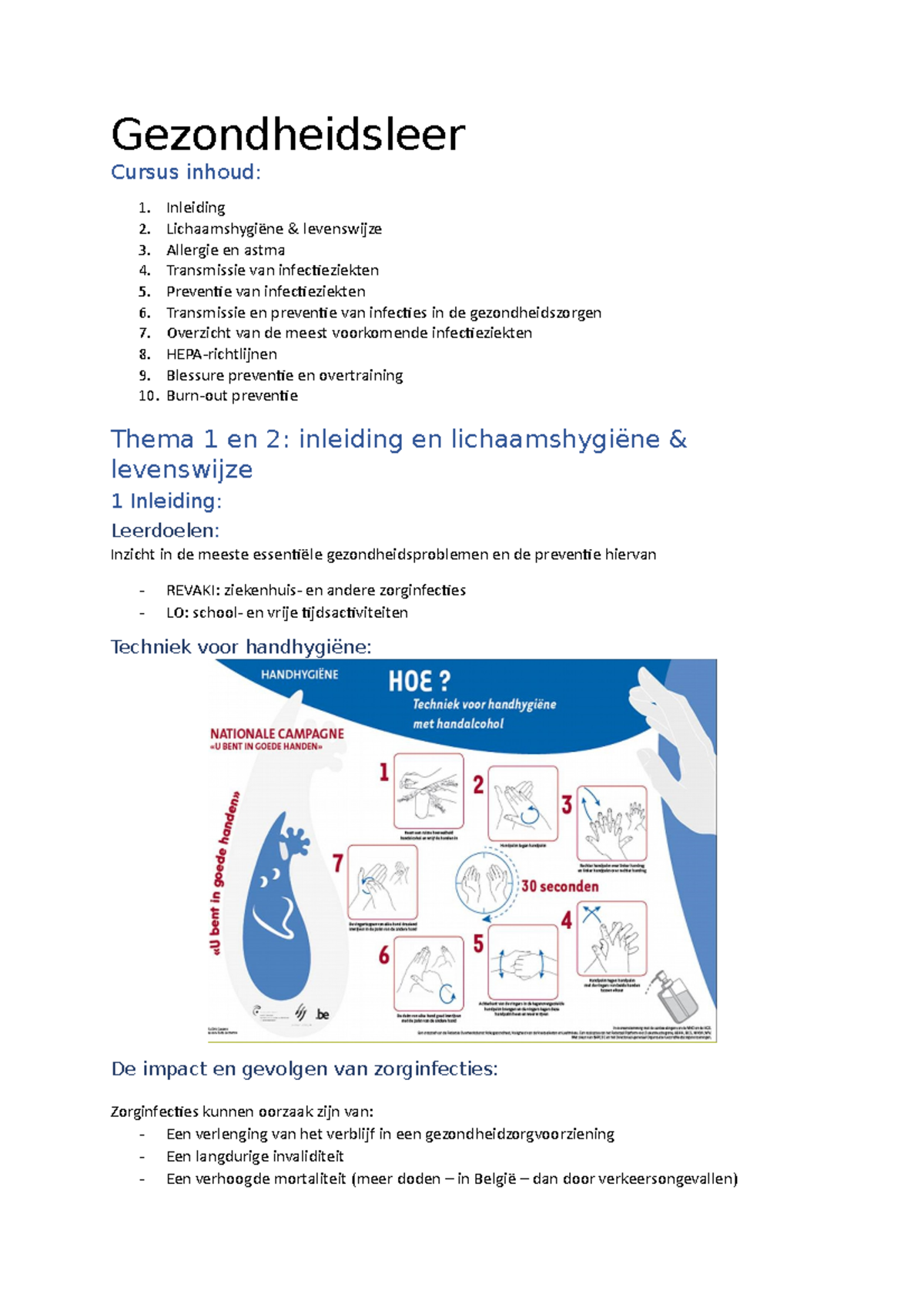 Thema 1 en 2 samenvatting - Gezondheidsleer Cursus inhoud: Inleiding ...