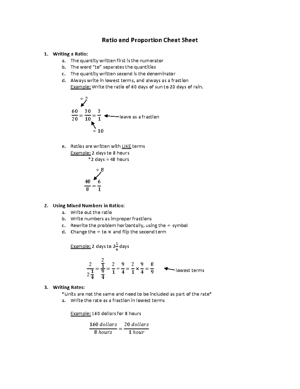 Ratio and Proportion Cheat Sheet - Ratio and Proportion Cheat Sheet ...