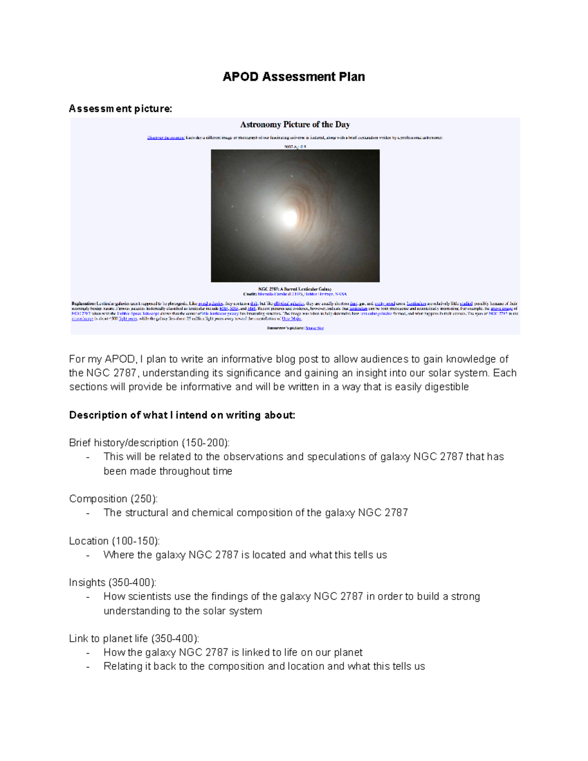 Apodplan - Apod plan - APOD Assessment Plan Assessment picture: For my ...