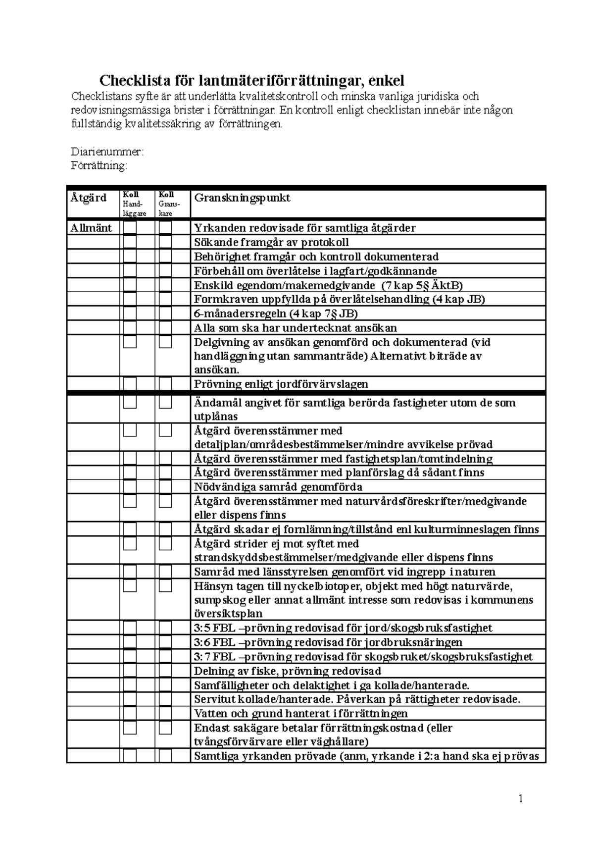 Checklista fastighetsbildning enkel - LAGB01 - Lunds Universitet - Studocu