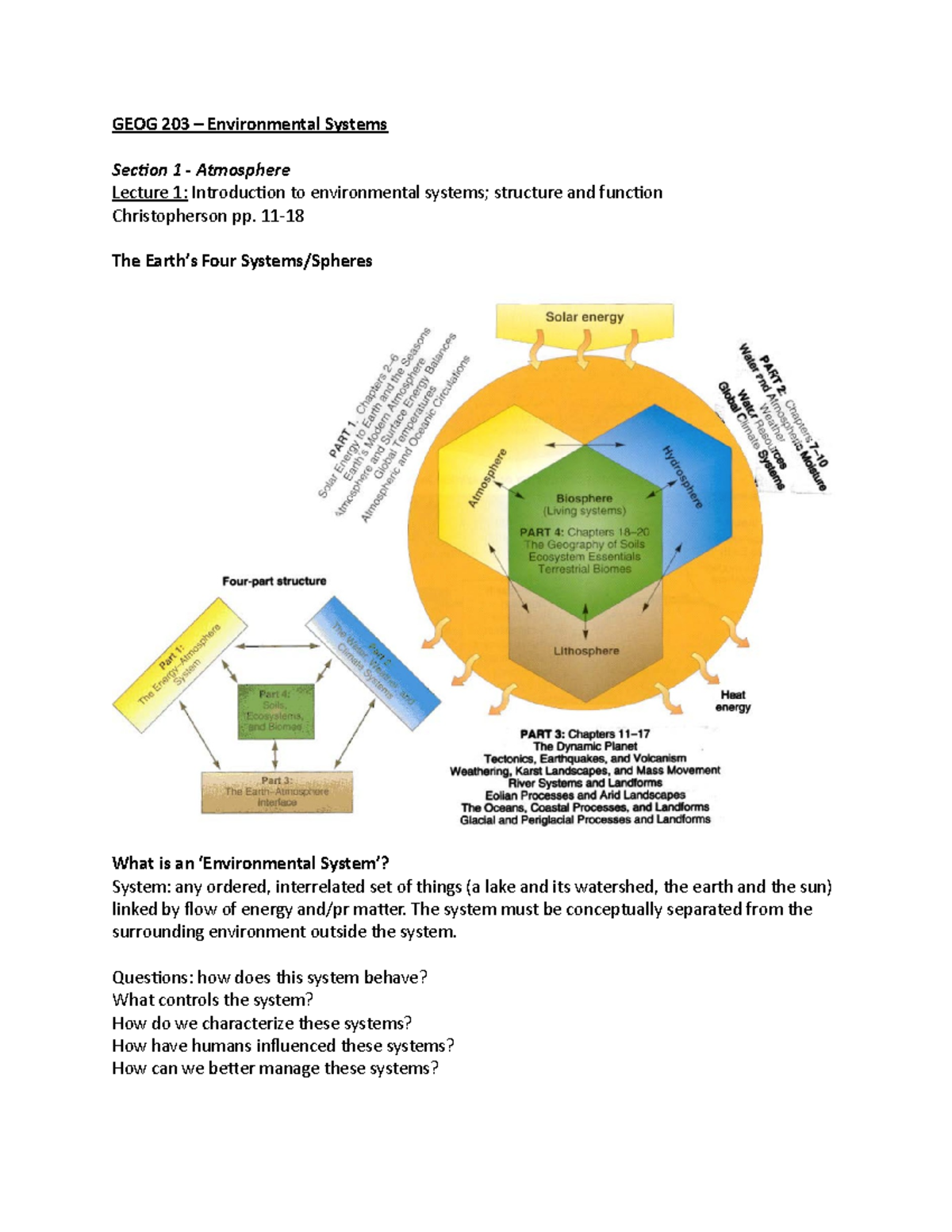 GEOG 203 Section 1 Lecture Notes - GEOG 203 – Environmental Systems ...