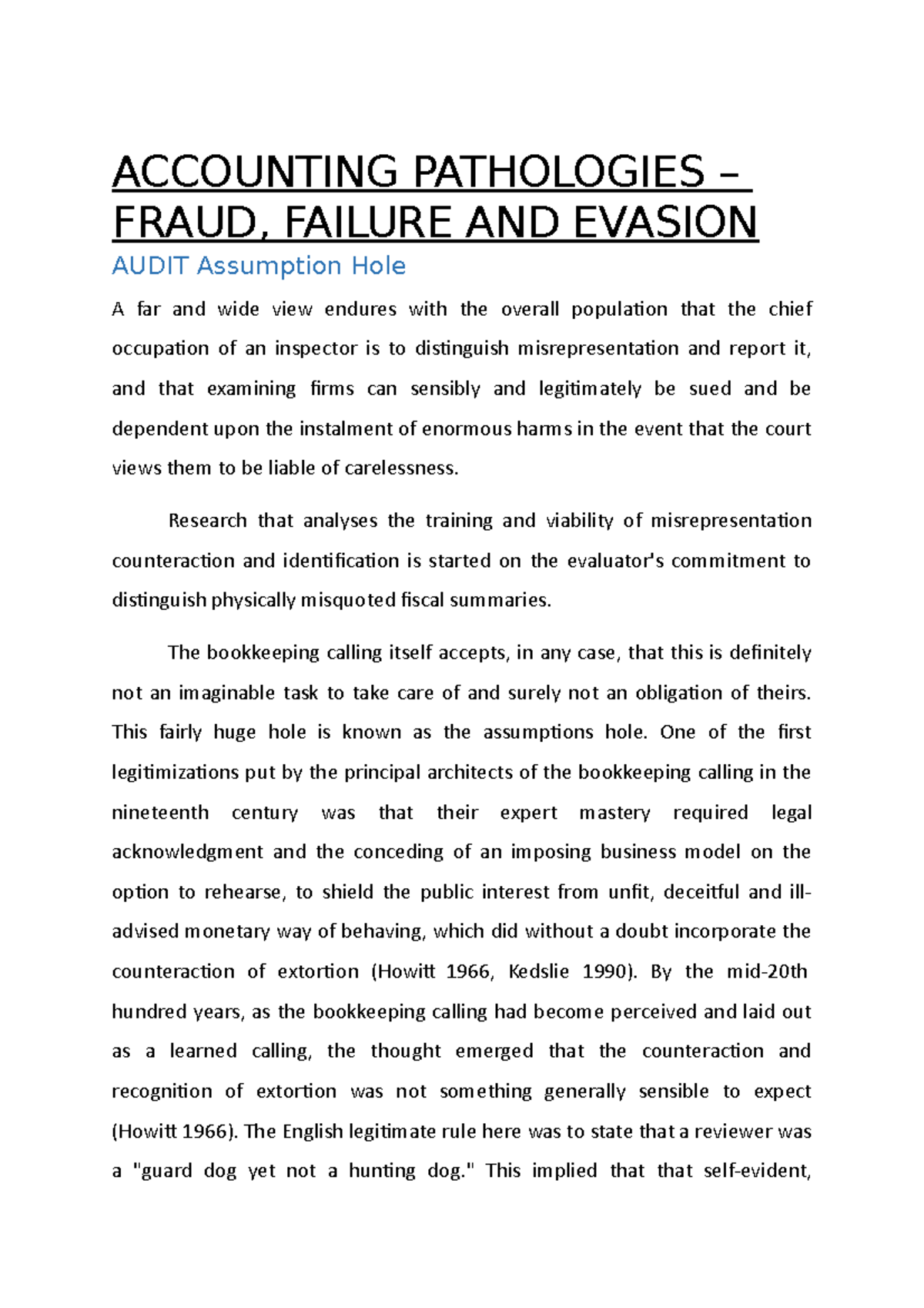 Accounting Pathologies – Fraud, Failure AND Evasion - ACCOUNTING PATHOLOGIES – FRAUD, FAILURE ...