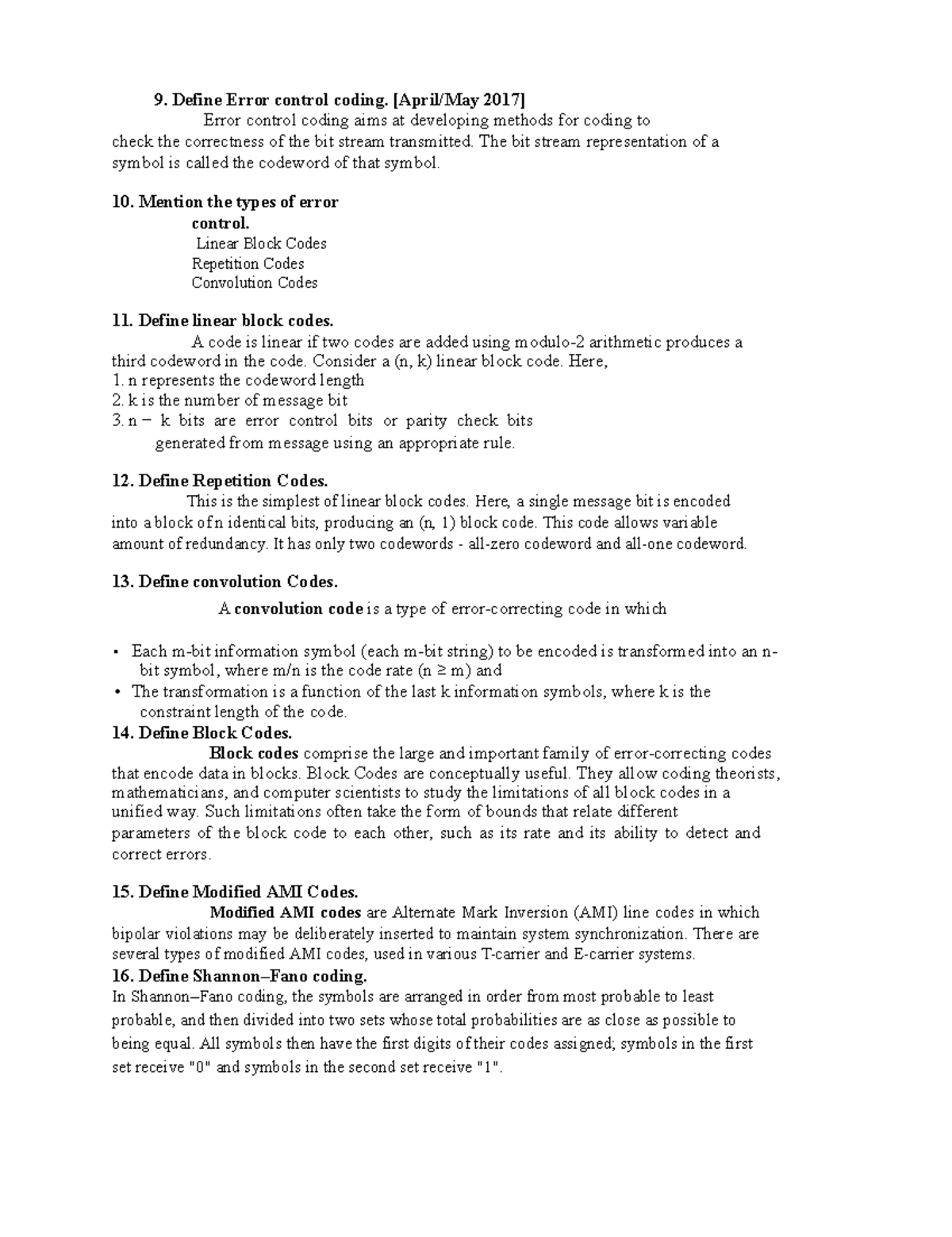 101 - 9. Define Error control coding. [April/May 2017] Error control ...