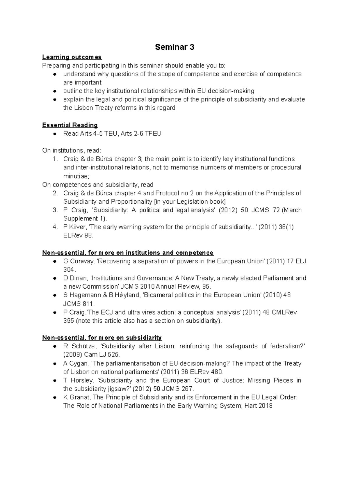 Seminar 3 - Seminar 3 Learning outcomes Preparing and participating in ...