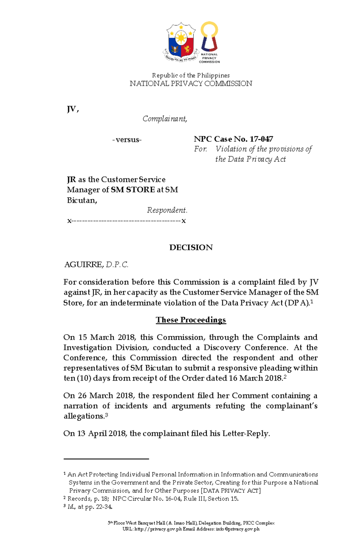 CID 17 047 JV v - references - Republic of the Philippines NATIONAL ...