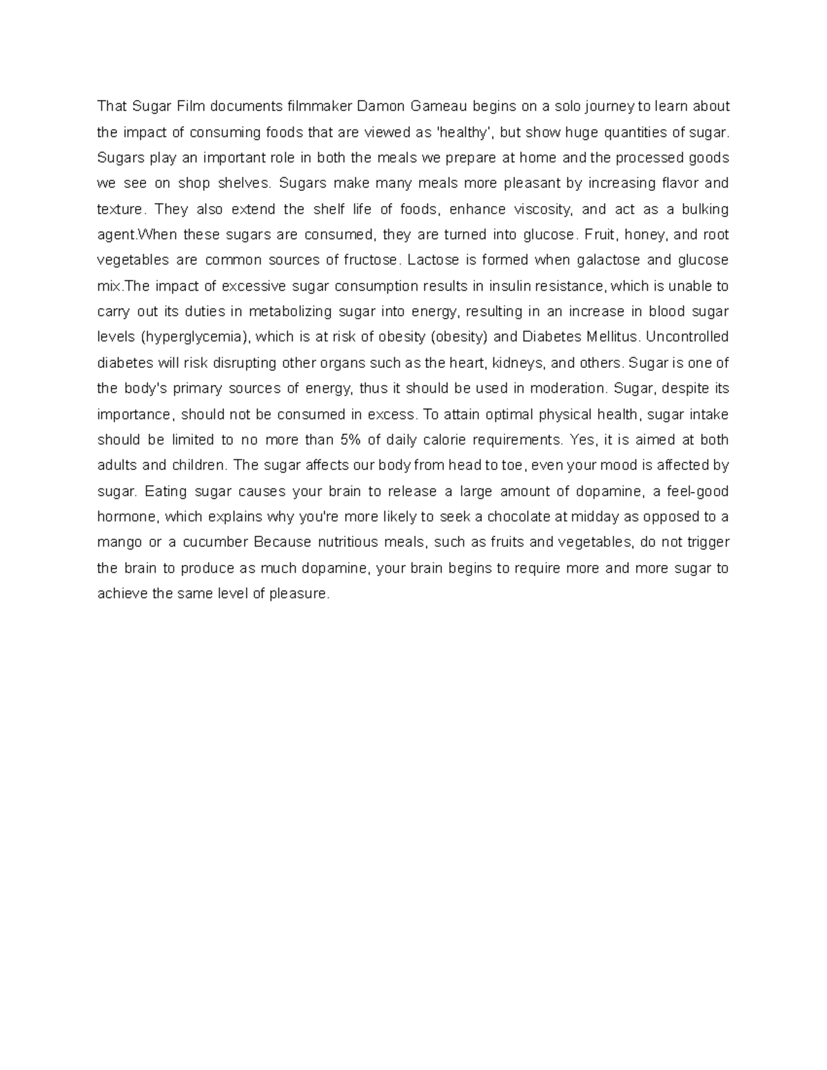 The Sugar Film Summarization - That Sugar Film documents filmmaker ...