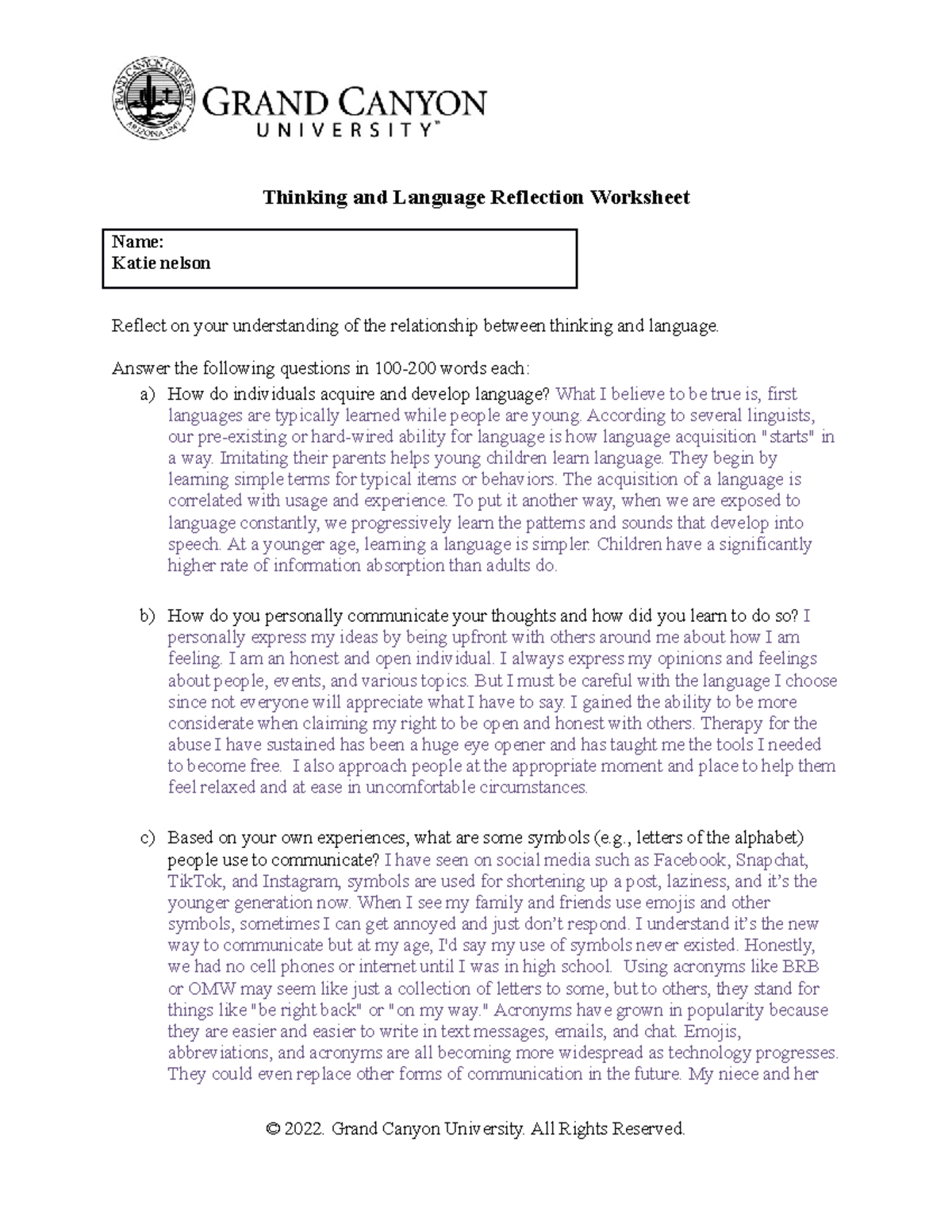 PHI105.T5 Thinkingand Language Reflection Worksheet - Thinking and ...