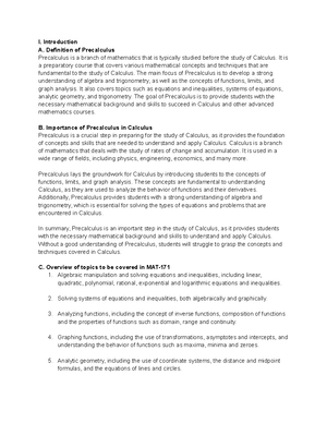 MAT-152 Statistical Methods I Notes - I. Introduction A. Definition and ...