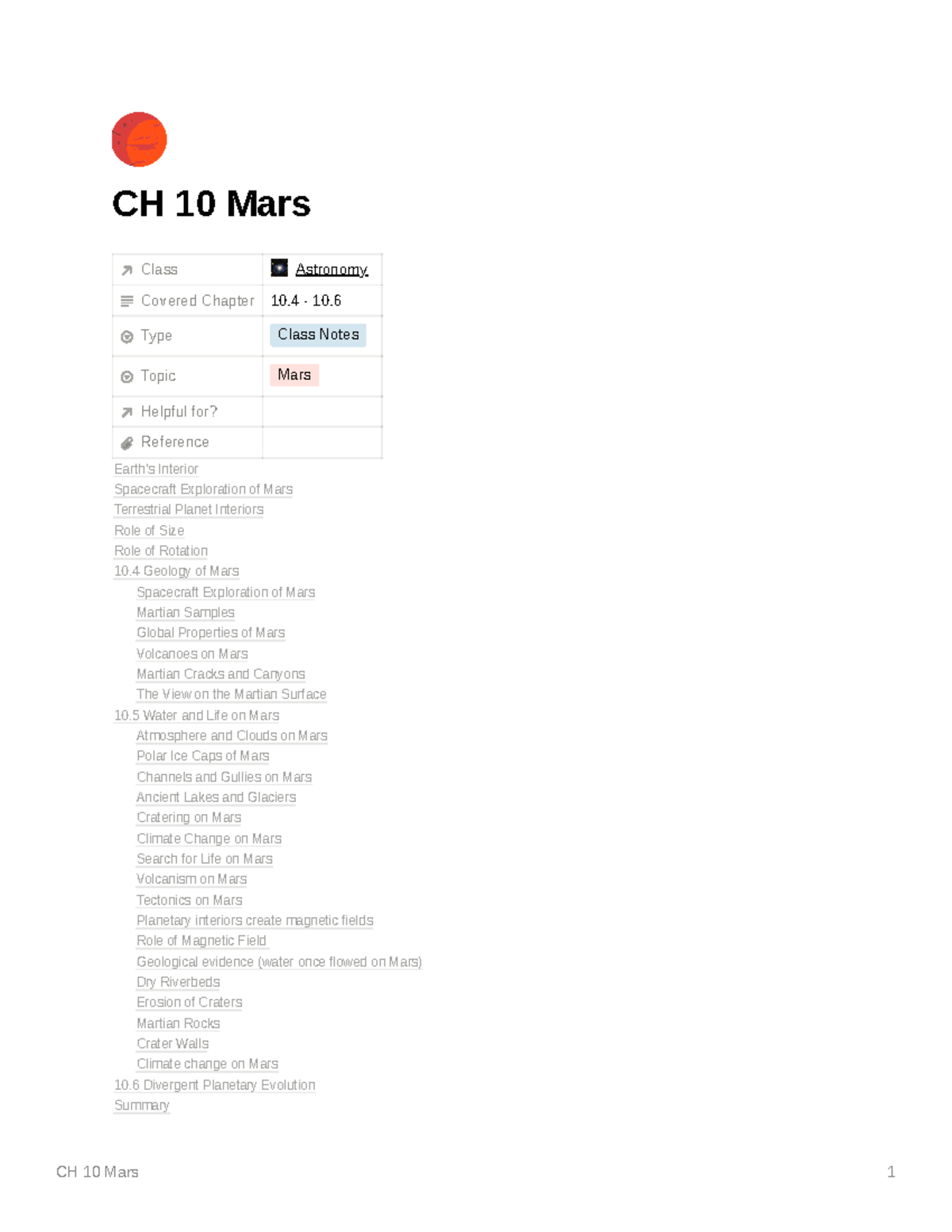 CH 10 Mars - Note that I took for studying - Astronomy 2e - CH 10 Mars ...