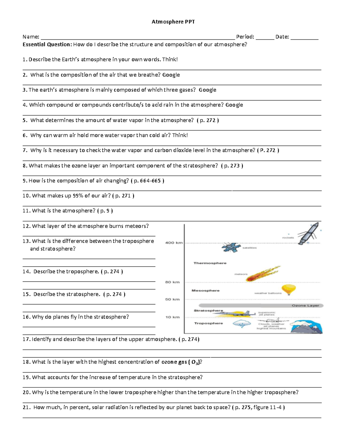 Grade 10 Geo Question on Atmosphere - Atmosphere PPT Name: - Studocu