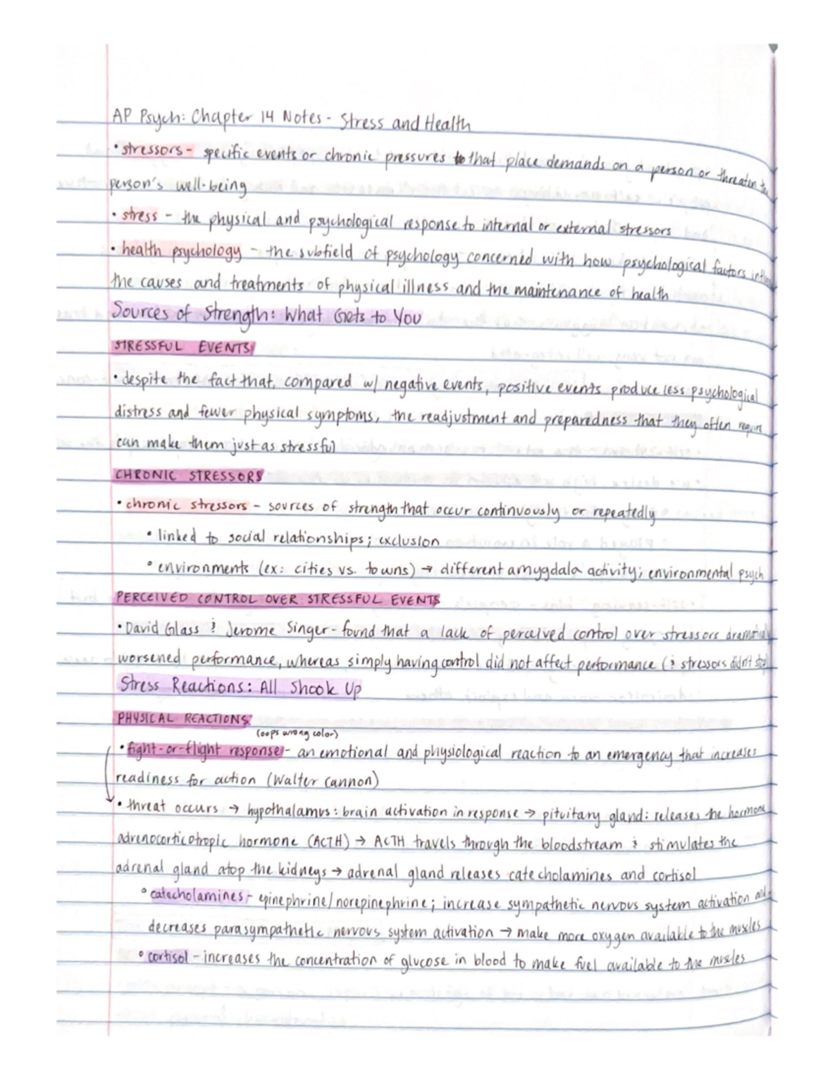 Chapter 14 Notes - Stress and Health - Studocu