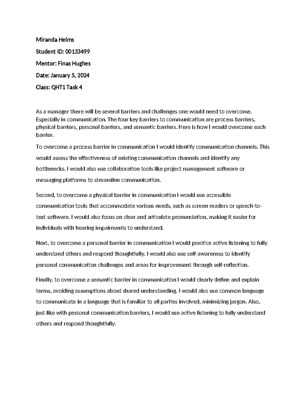 western governors QHT1 Task 4 - Miranda Helms Student ID: 00133499 ...