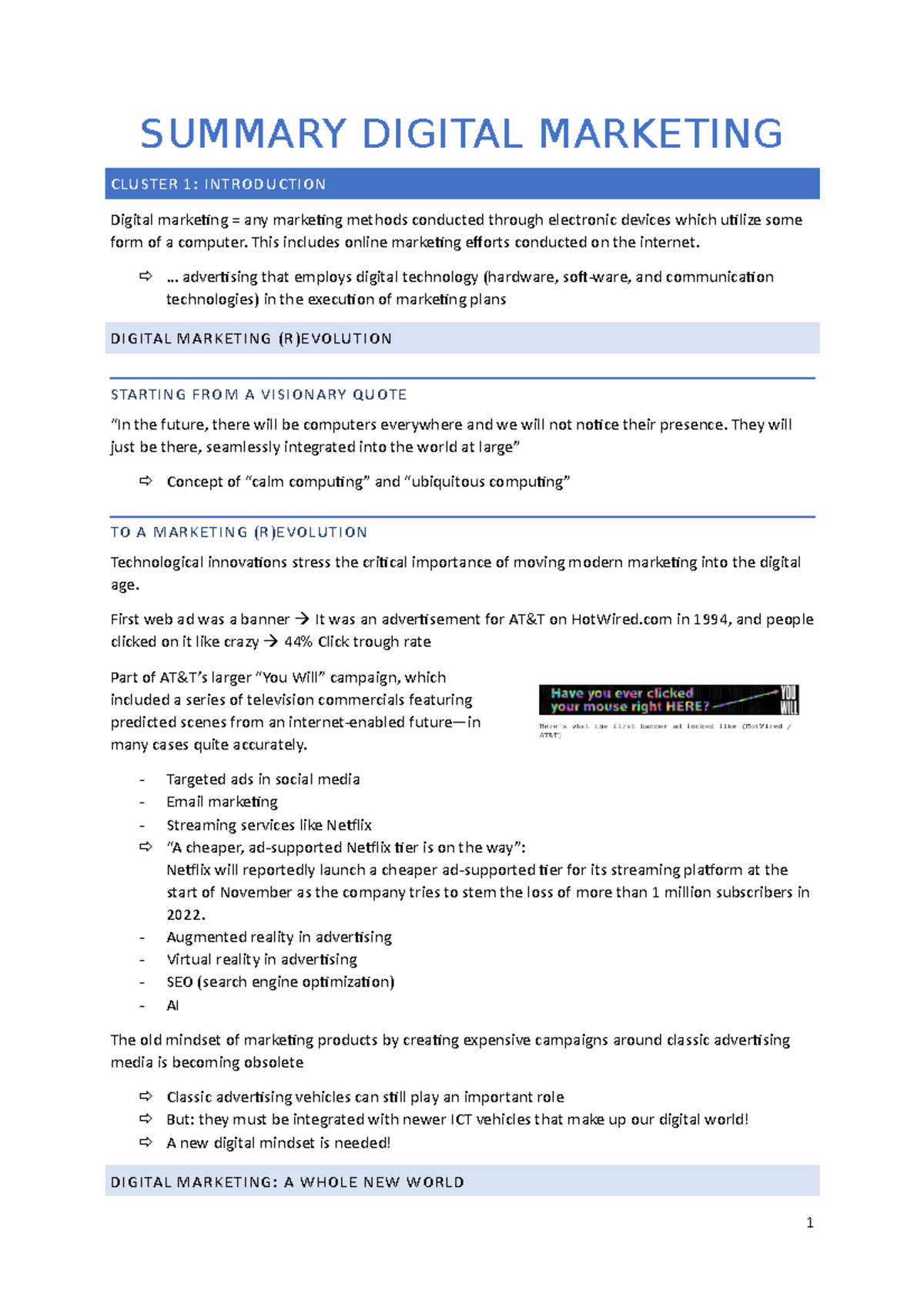Summary Digital Marketing - SUMMARY DIGITAL MARKETING CLUSTER 1 ...