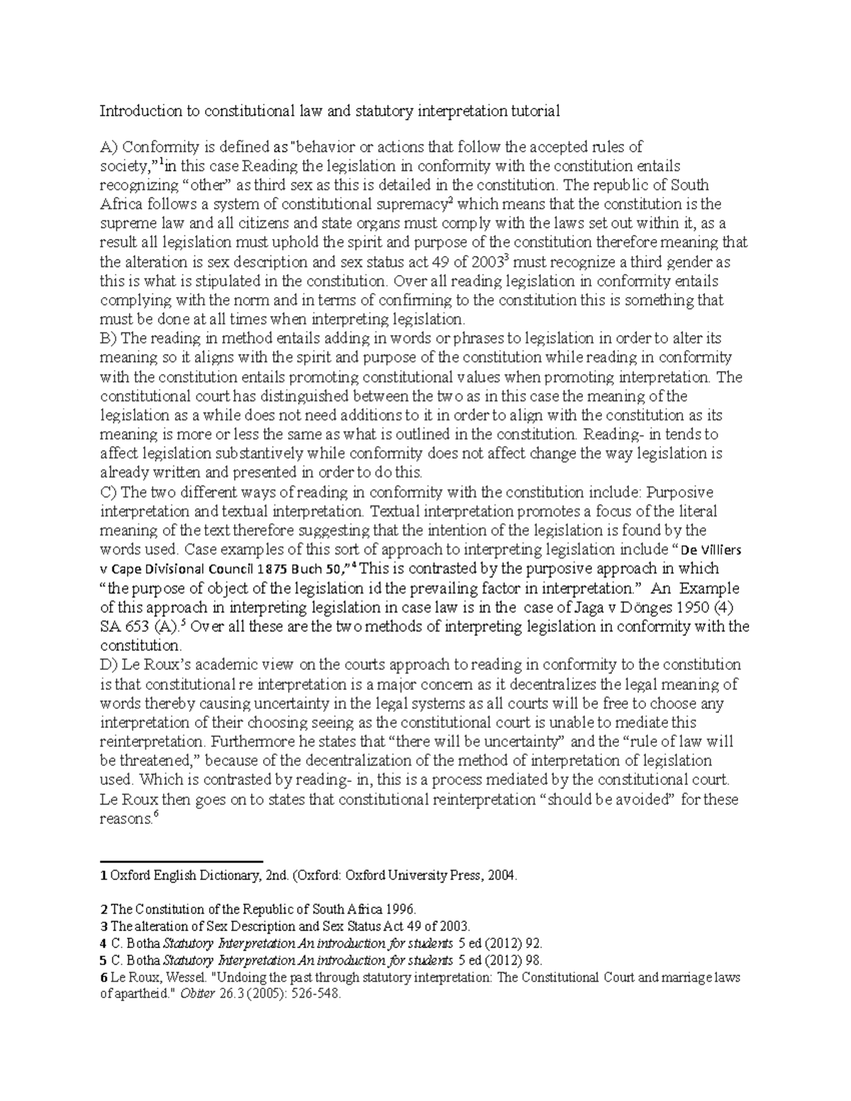 Intro's Tut 8 - tutorial answers - Introduction to constitutional law and statutory ...