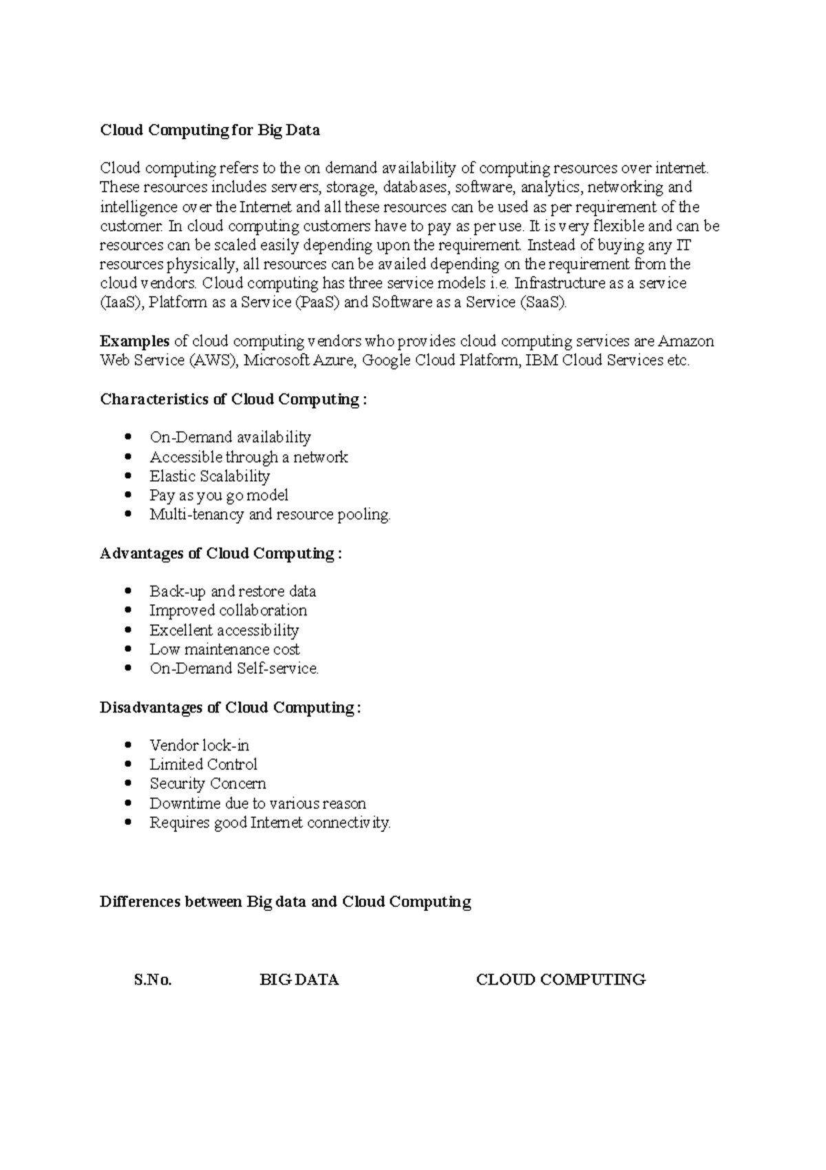 Cloud Computing Big Data Cloud Computing For Big Data Cloud Computing Refers To The On Demand