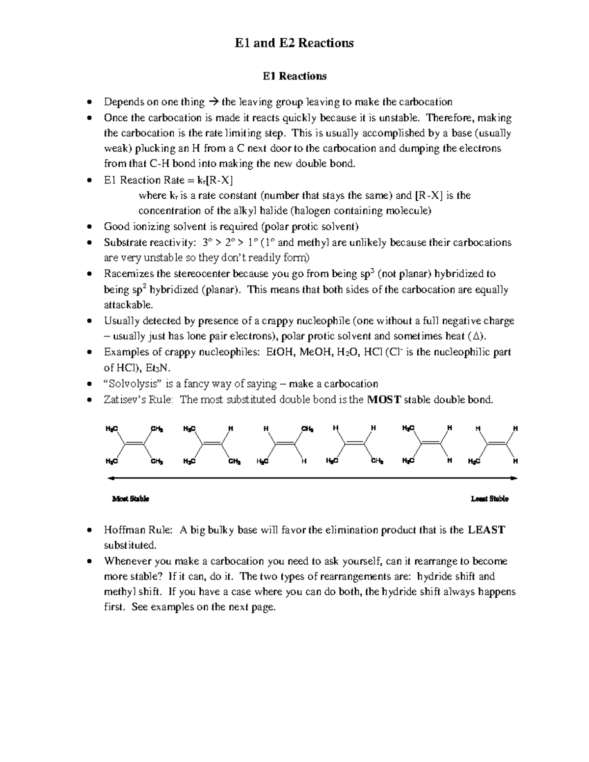E1 and E2 Reactions Notes - E1 Reactions Depends on one thing the ...