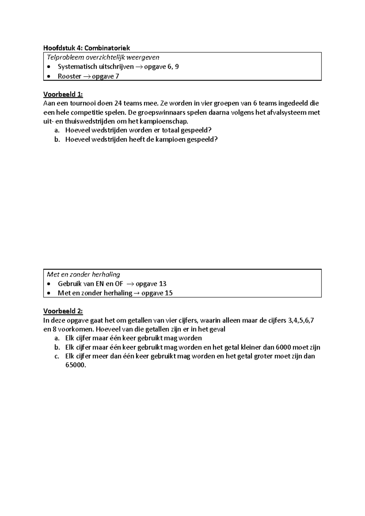 Herh H4 WA V4 - Wiskunde oefnvragen toets - Hoofdstuk 4: Combinatoriek ...