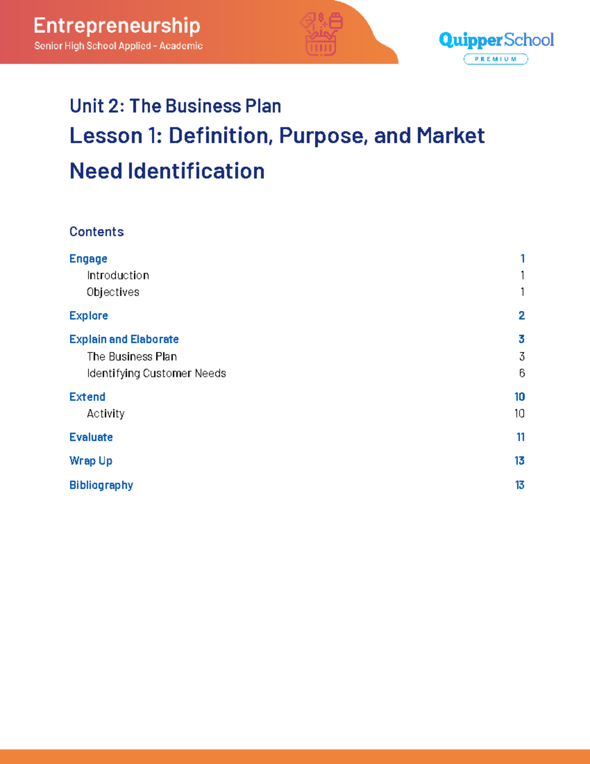 ENT SG Unit2 Lesson 1 Final - Unit 2: The Business Plan Lesson 1 ...